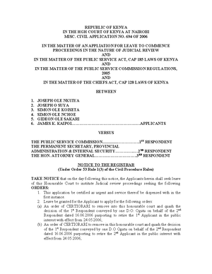 Originating Summons - Samples - REPUBLIC OF KENYA IN THE HIGH COURT OF ...