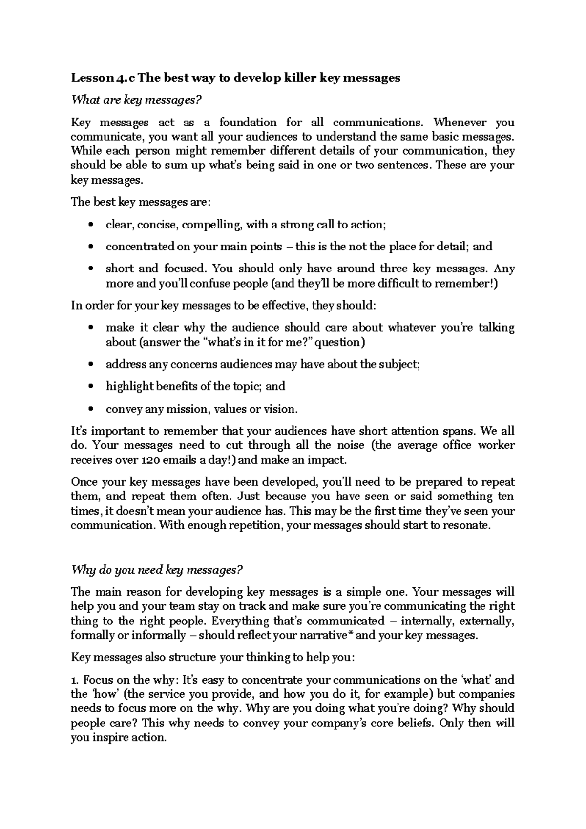 Lesson 4.c: Crafting Compelling and Effective Key Messages - Studocu