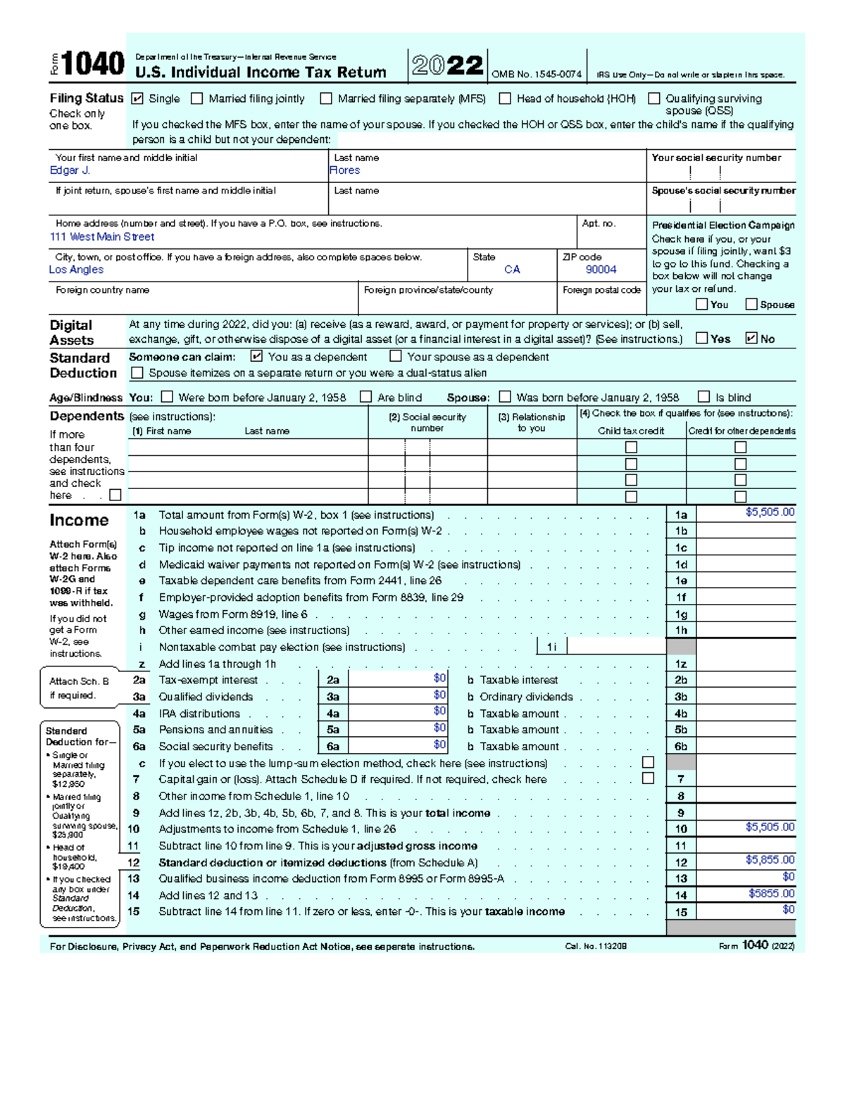 Edgar J. 1040 - Form 1040 U. Individual Income Tax Return 2022 ...