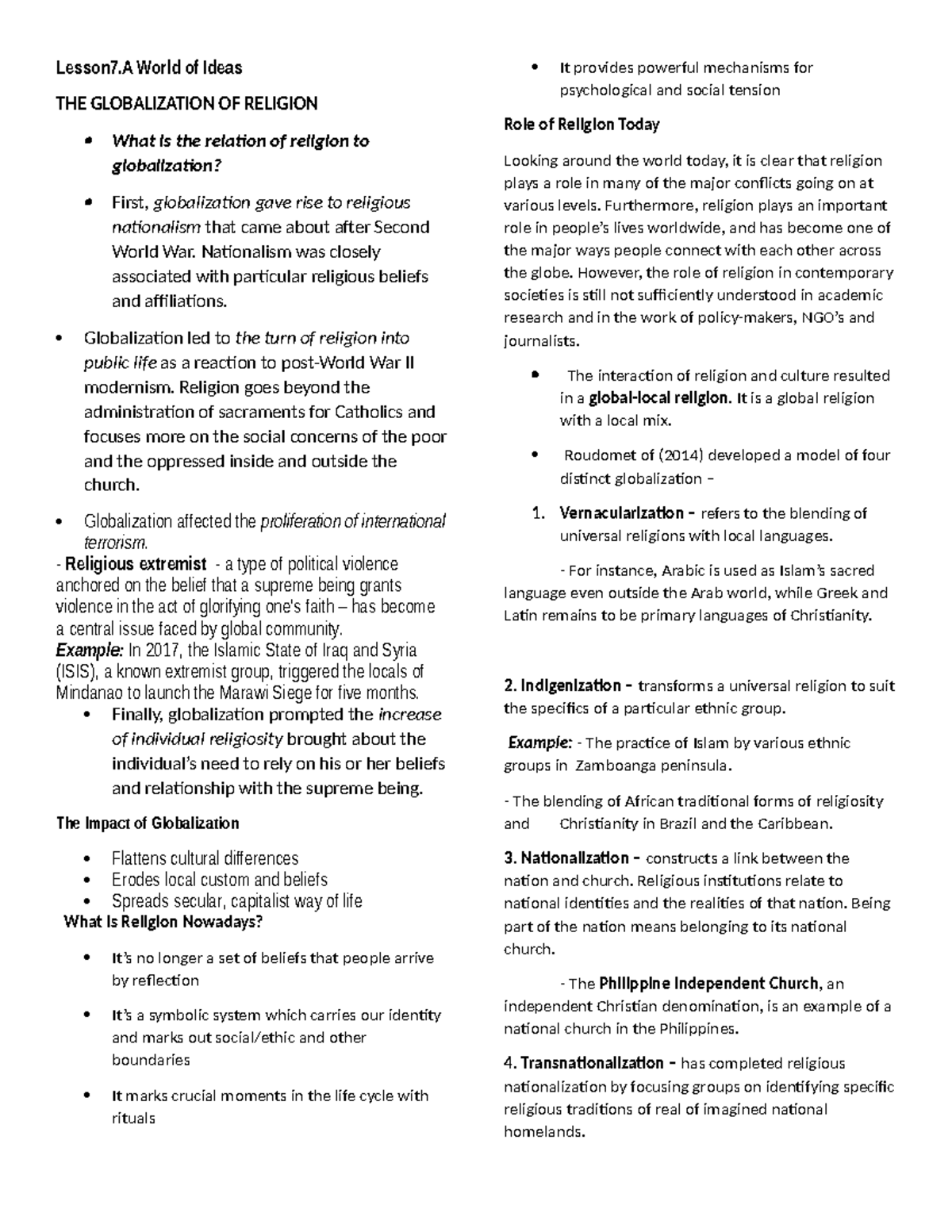 Lesson 7 A World of Ideas - Lesson7 World of Ideas THE GLOBALIZATION OF ...