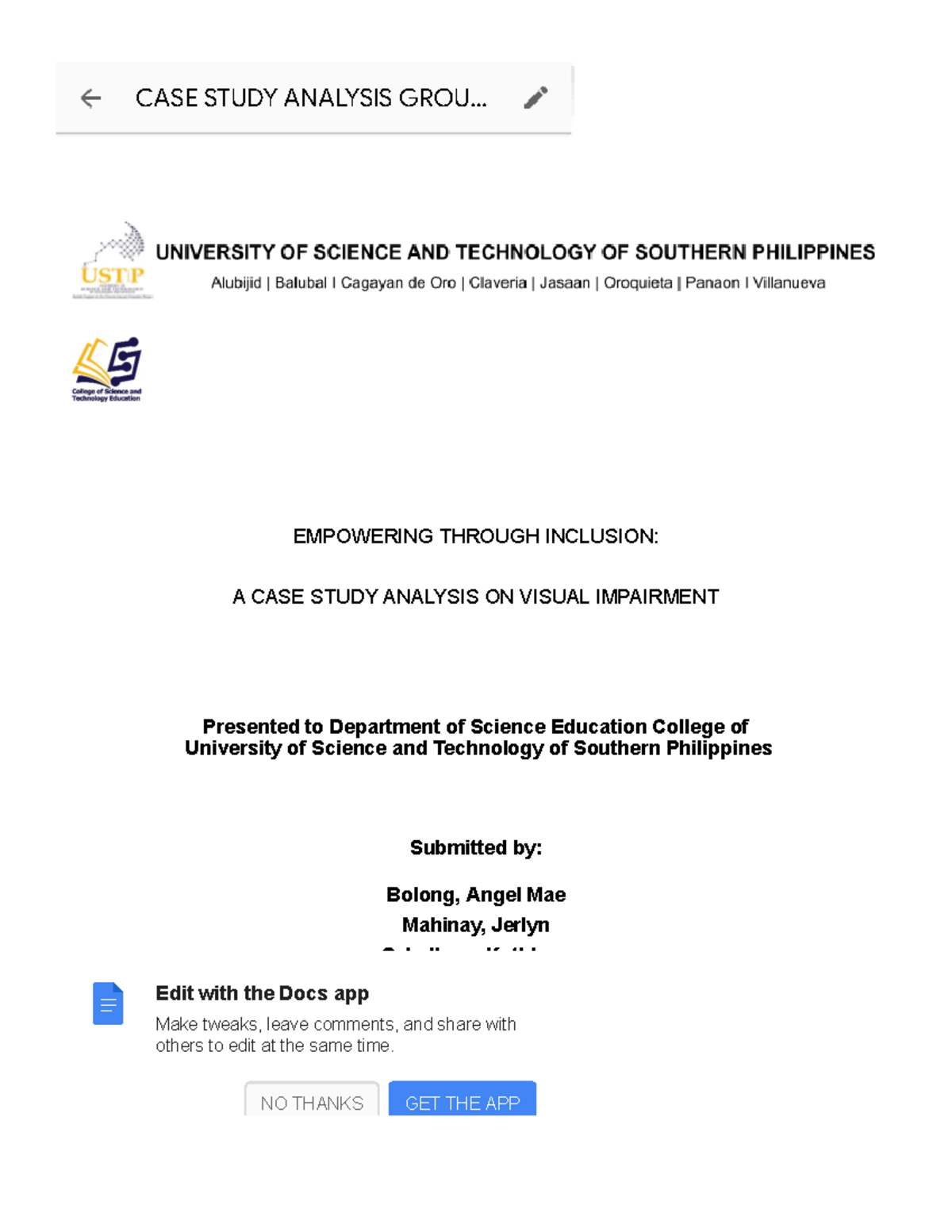 CASE Study Analysis Group 2 - EMPOWERING THROUGH INCLUSION: A CASE ...