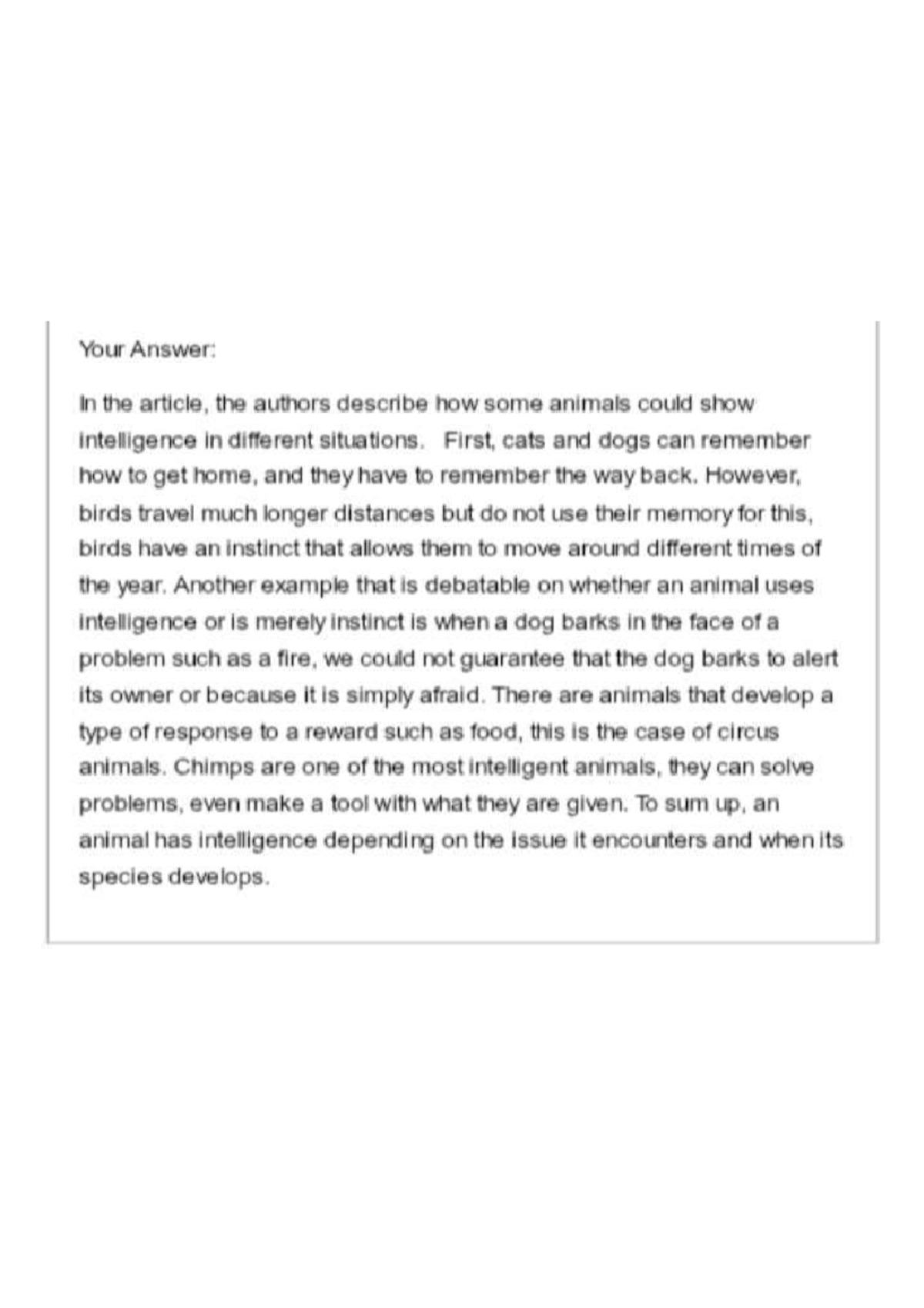 Animal Intelligence: Instinct vs. Learning in Various Species - Studocu