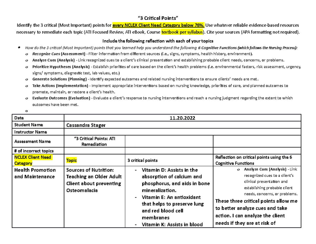 Focused Review - Remediation of 3 Critical Points for NCLEX - Studocu