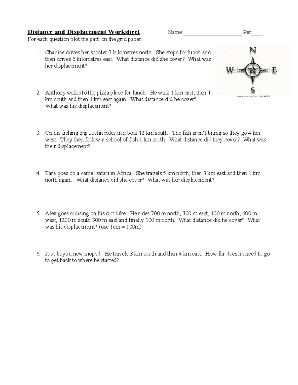 Distance, Displacement, and Velocity Activity Worksheet - Studocu
