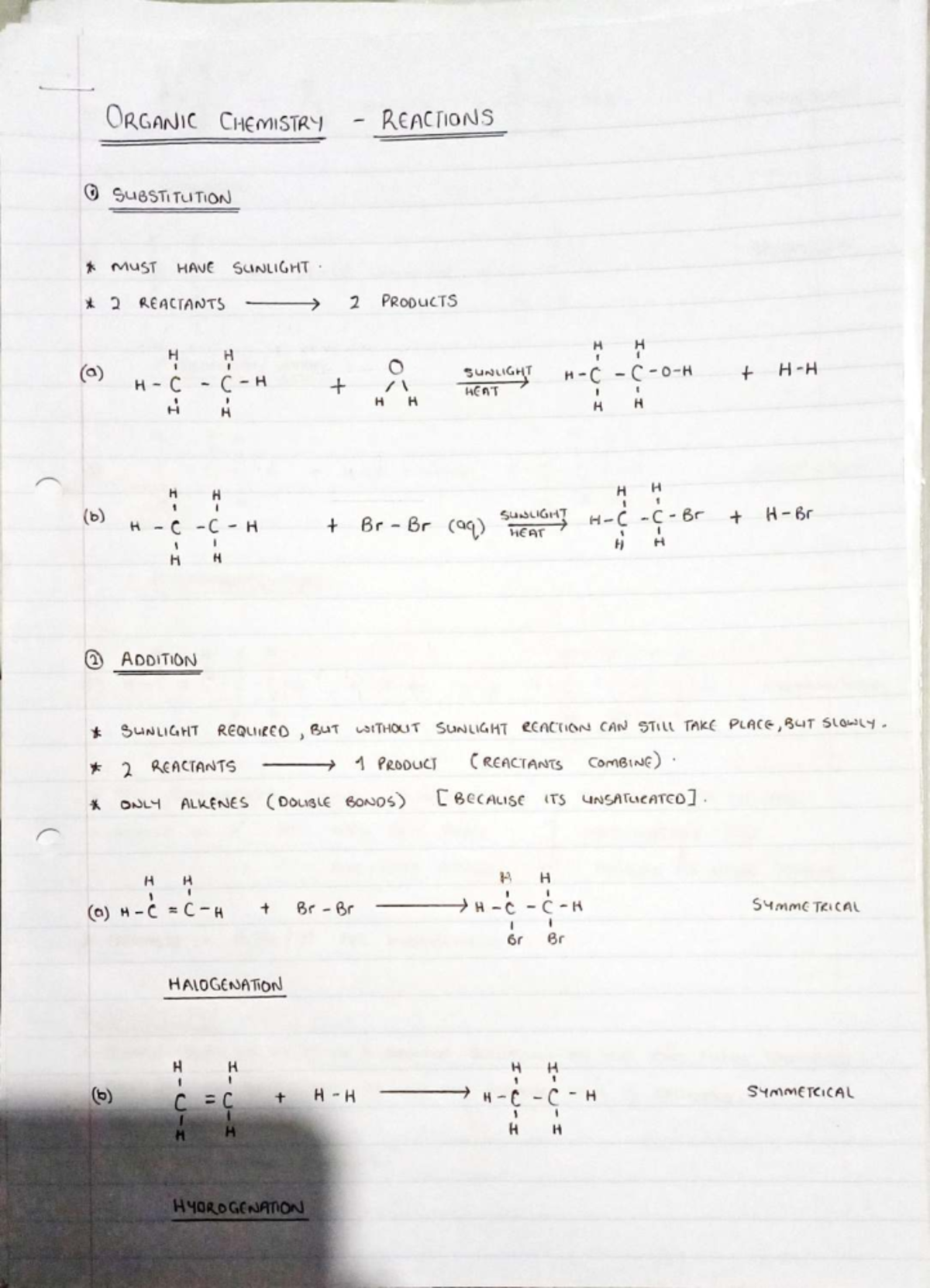 Organic Chemistry Reactions (Grade 12) - Substitution & Addition - Studocu