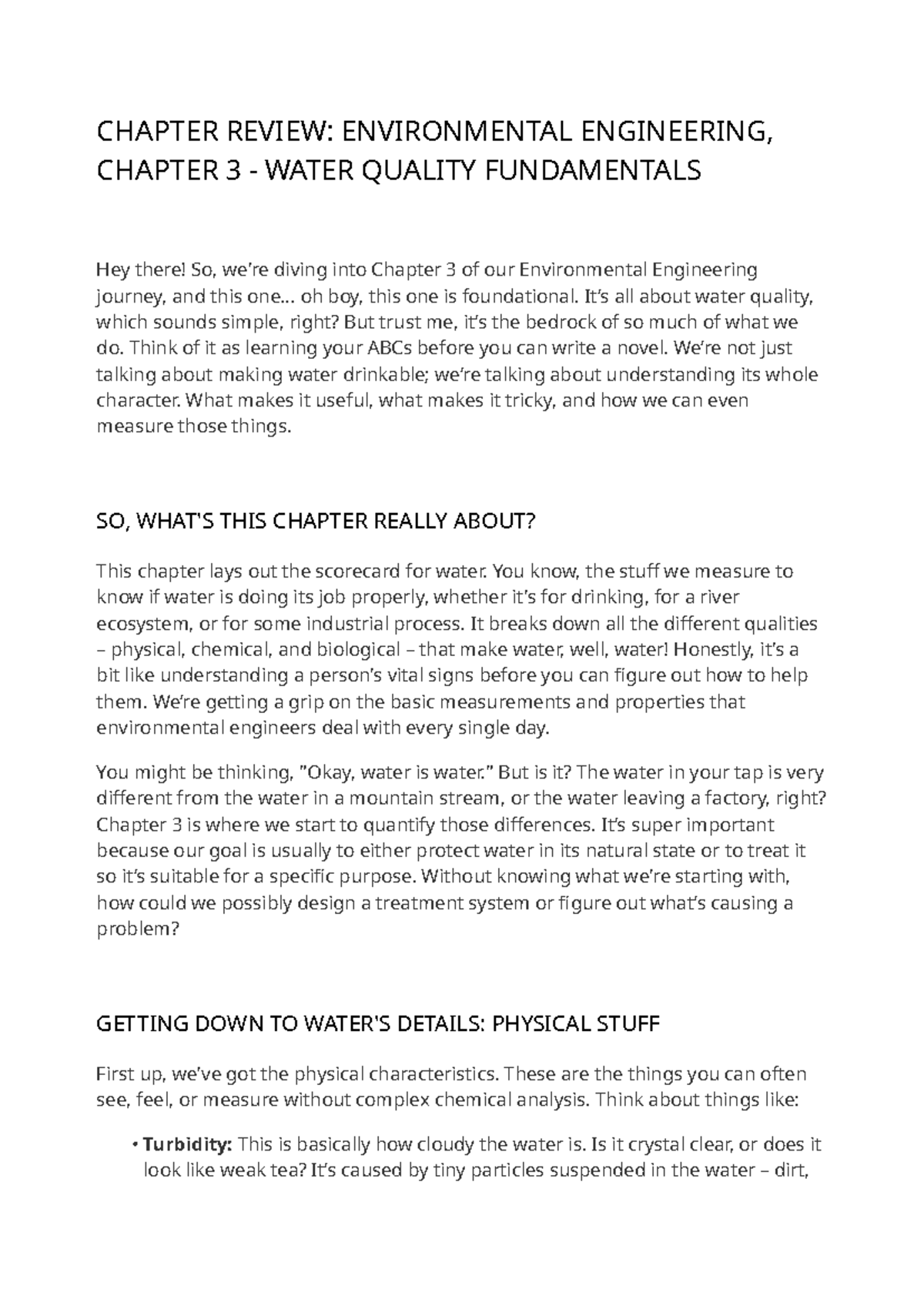 ENVIRONMENTAL ENGINEERING (EE 101) CHAPTER 3 WATER QUALITY REVIEW - Studocu