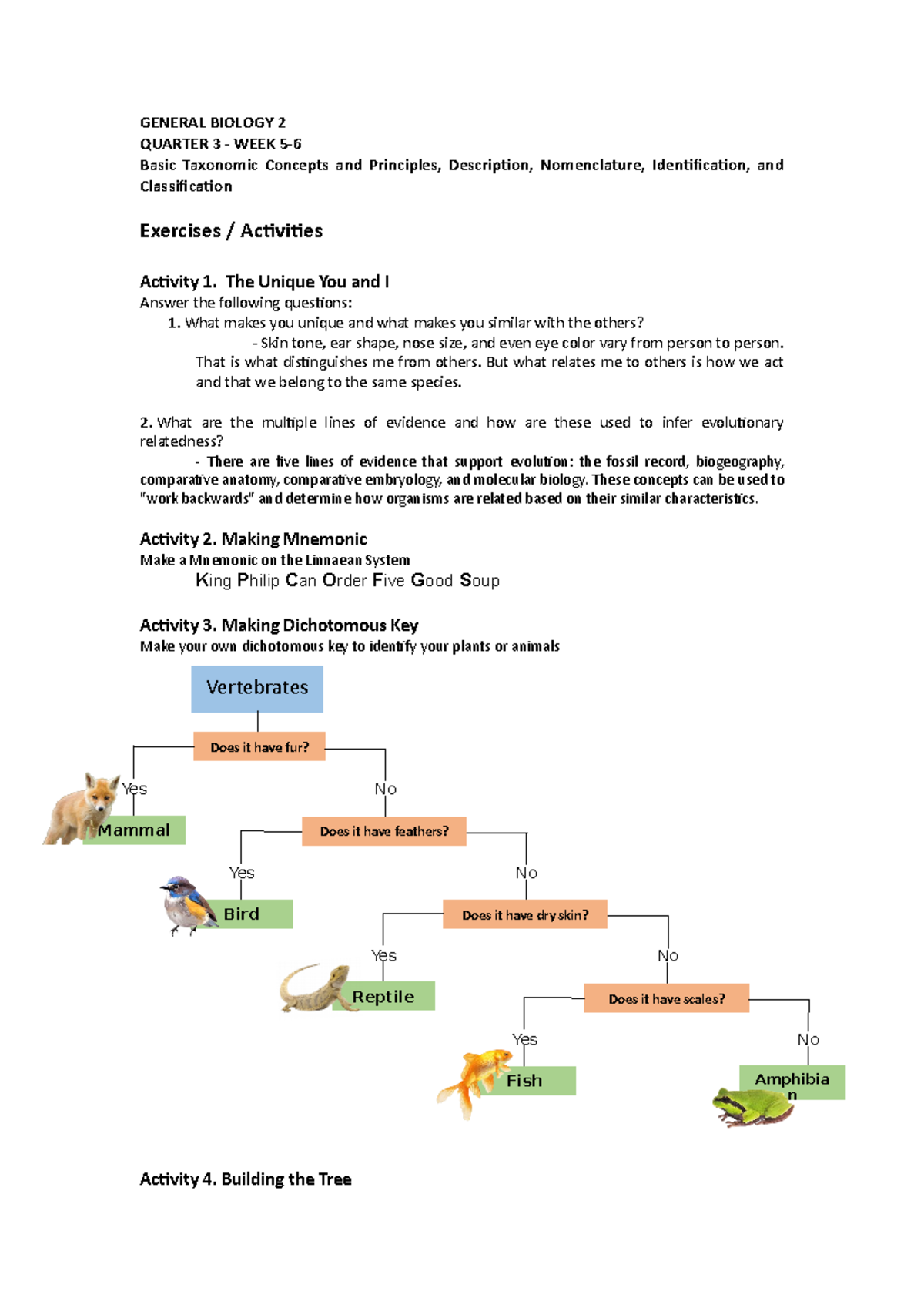 General Biology 2 - Q3, WK5-6: Taxonomy & Evolutionary Concepts - Studocu