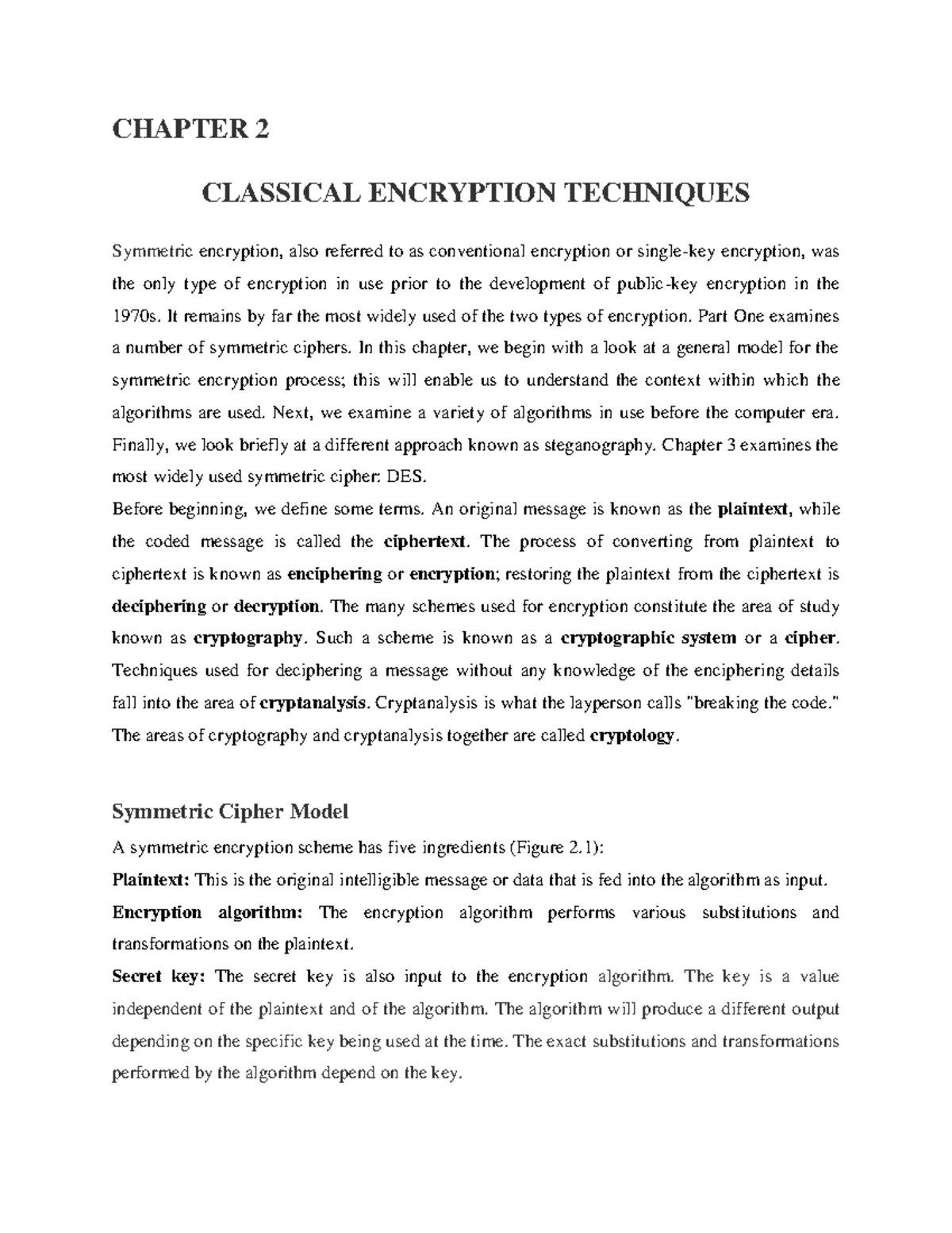 C1 CHAPTER 2: CLASSICAL ENCRYPTION TECHNIQUES & SYMMETRIC CIPHERS - Studocu
