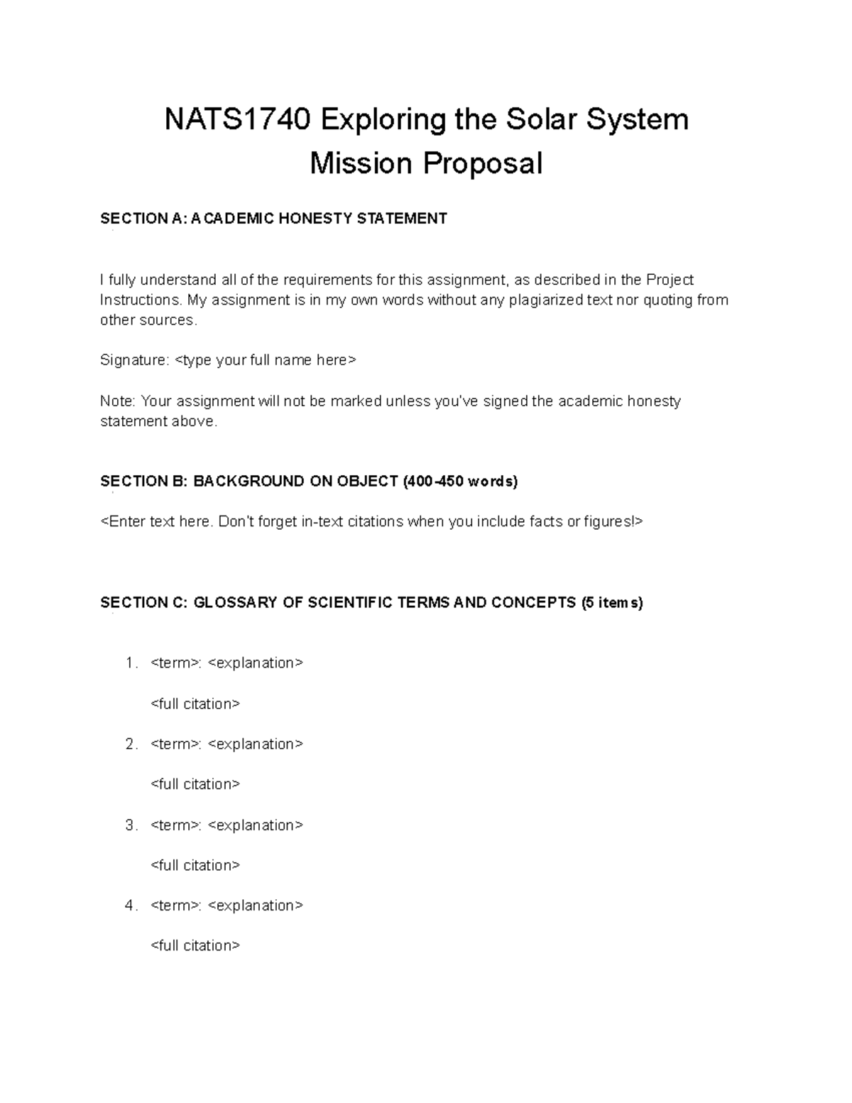 Space Mission - Template - NATS1740 Exploring the Solar System Mission ...