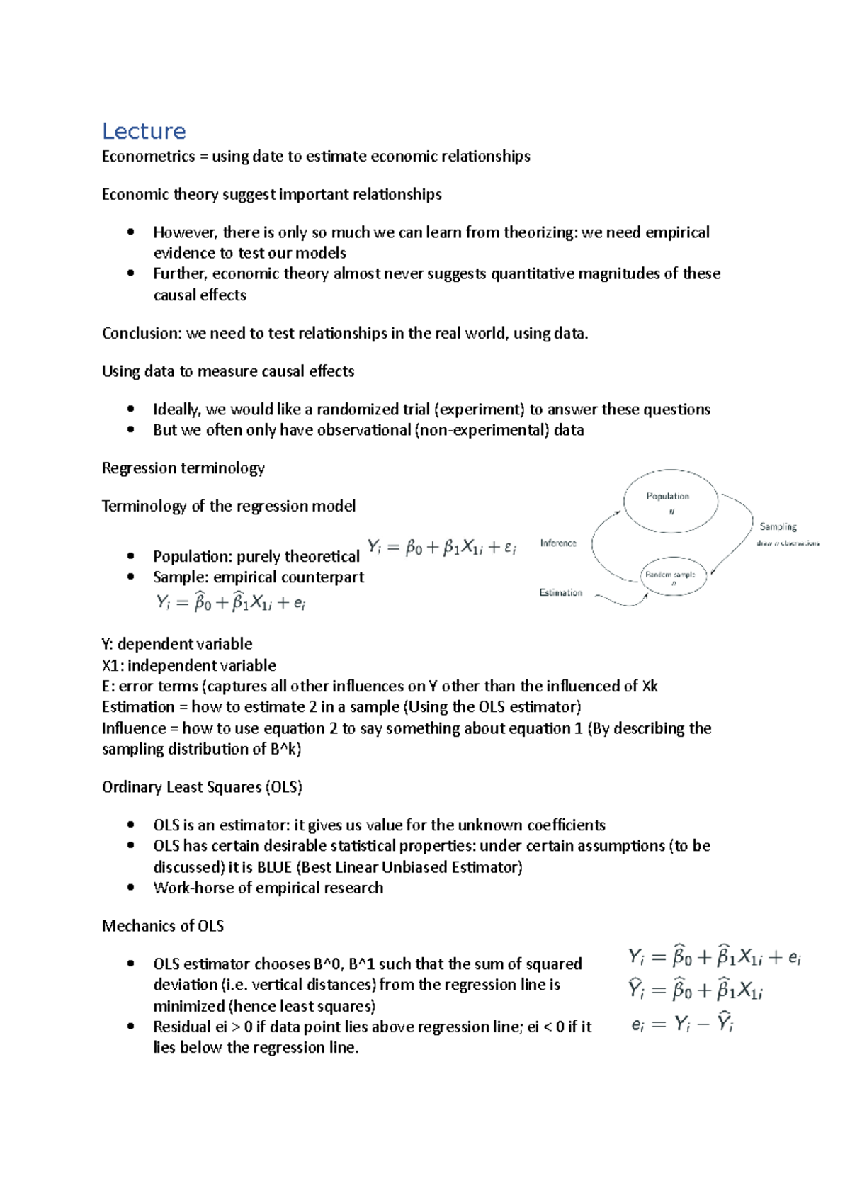Econometrics Lecture Notes: Understanding OLS & Regression Analysis ...