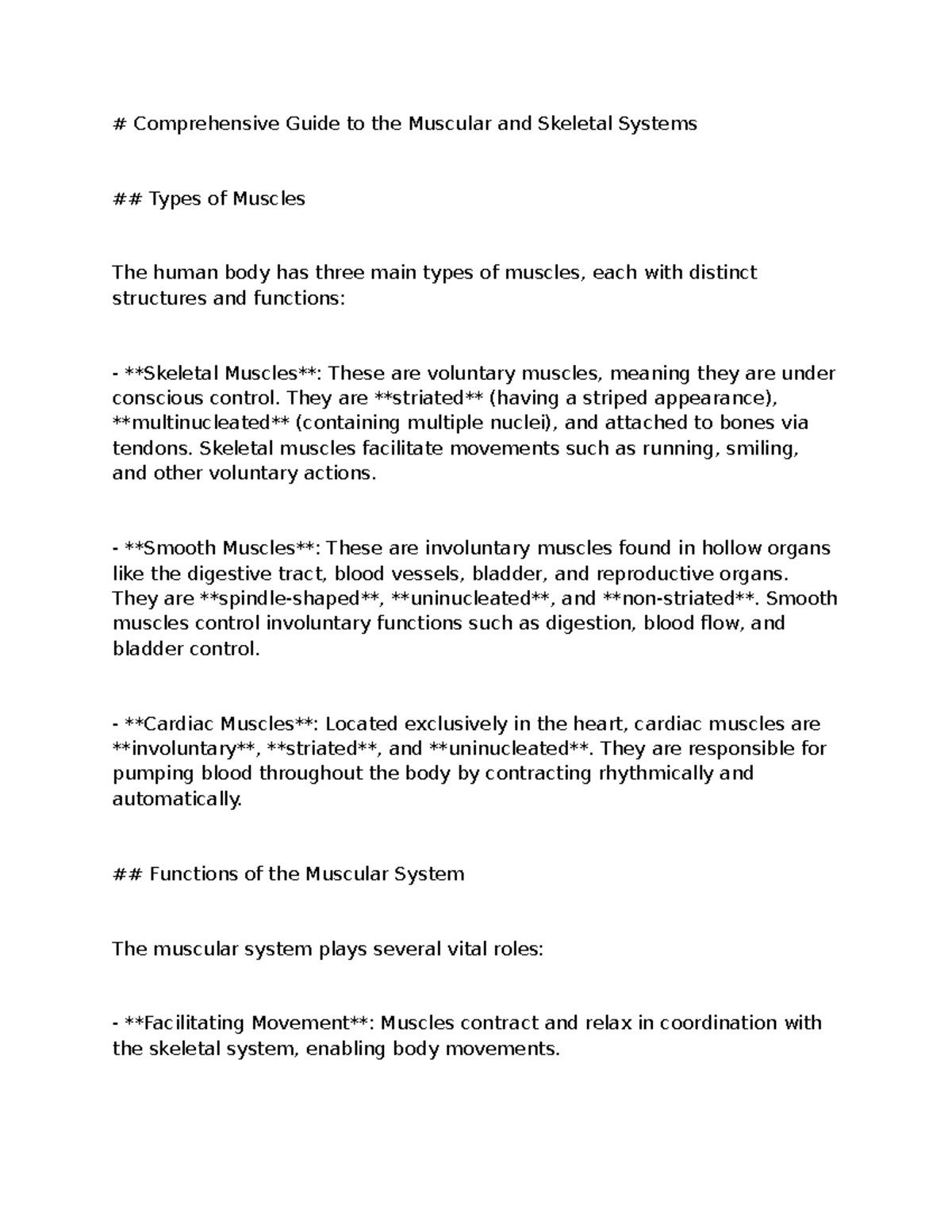 Comprehensive Guide to Muscular & Skeletal Systems (BIO 101) - Studocu