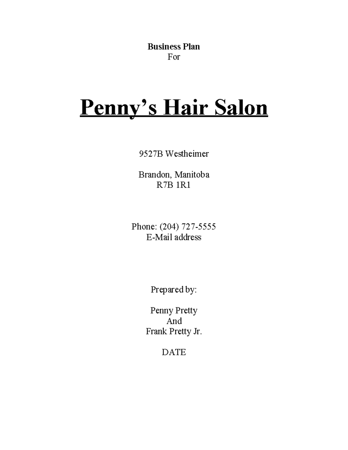 Business Plan for Penny's Hair Salon (Course Code: 9527B) - Studocu