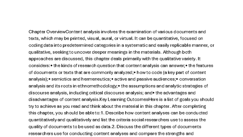SCS 101: Chapter Overview on Content Analysis Techniques - Studocu