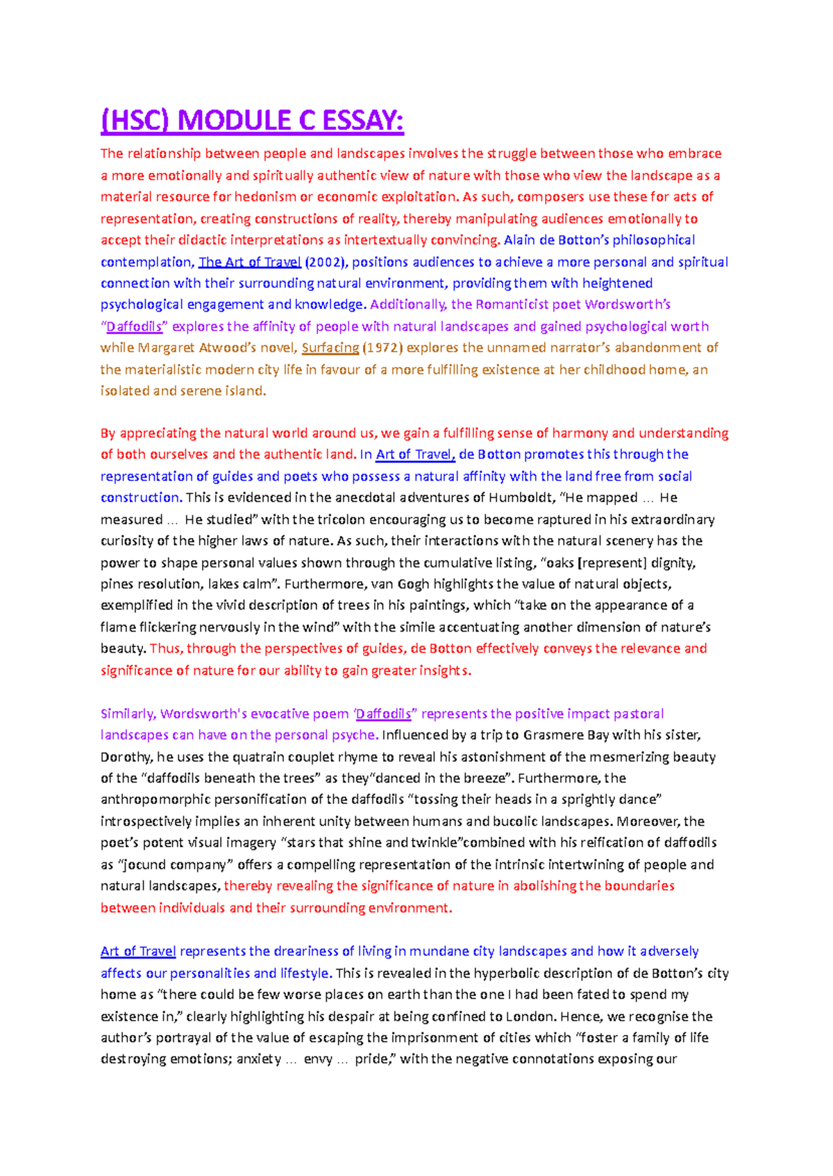 (HSC) Module C Essay: Exploring Nature's Impact on Human Identity and ...