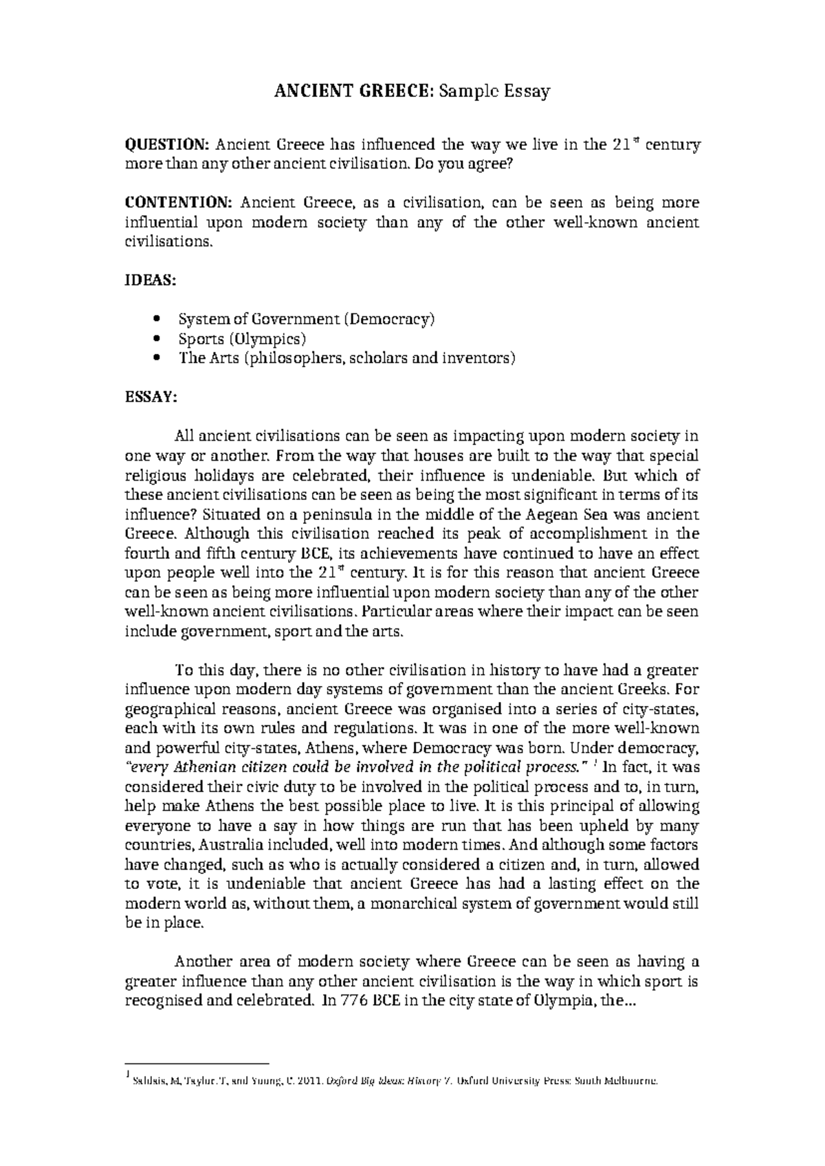 Sample Essay (Plan, Intro and Body Paragraph) - ANCIENT GREECE: Sample ...