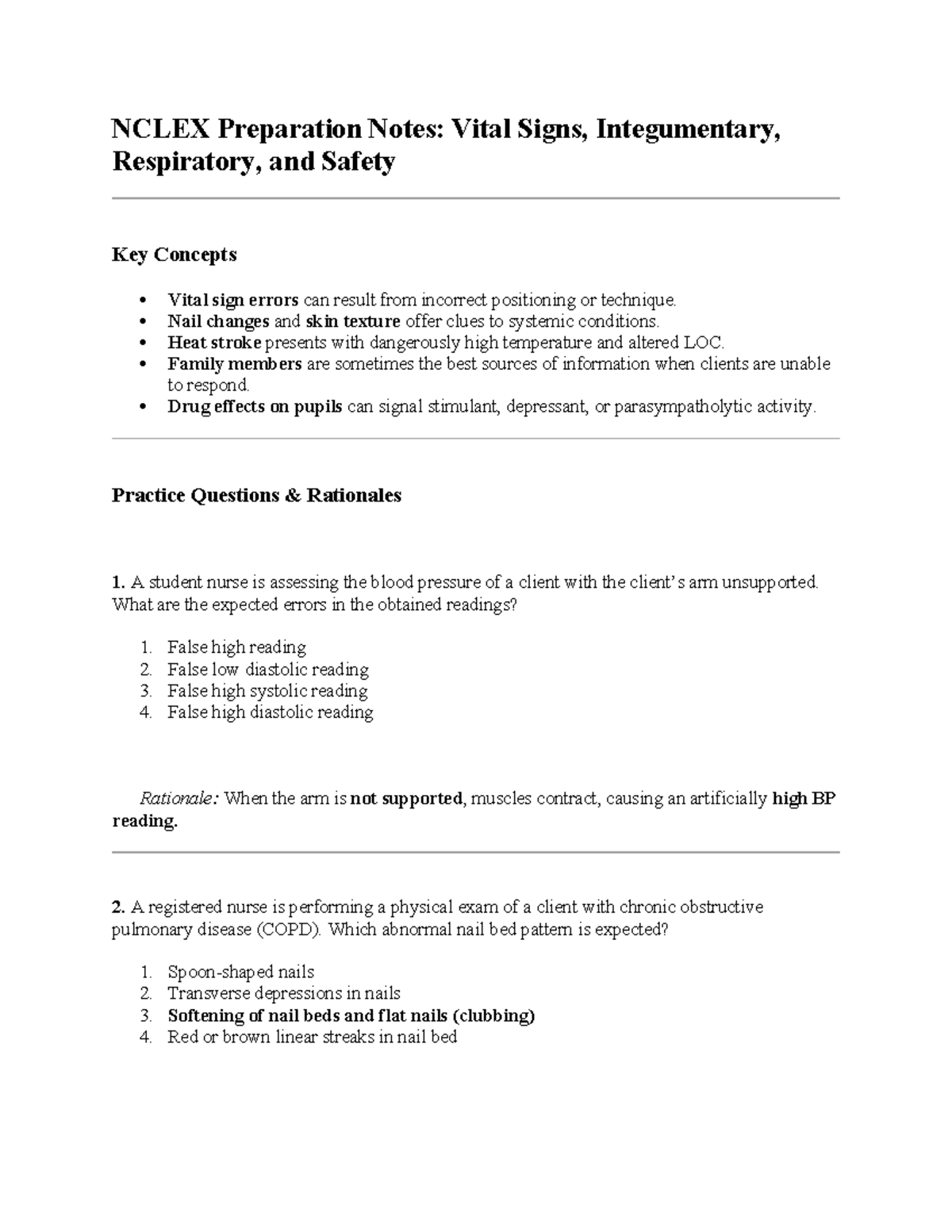 NCLEX Prep Notes: Vital Signs, Integumentary, Respiratory & Safety ...