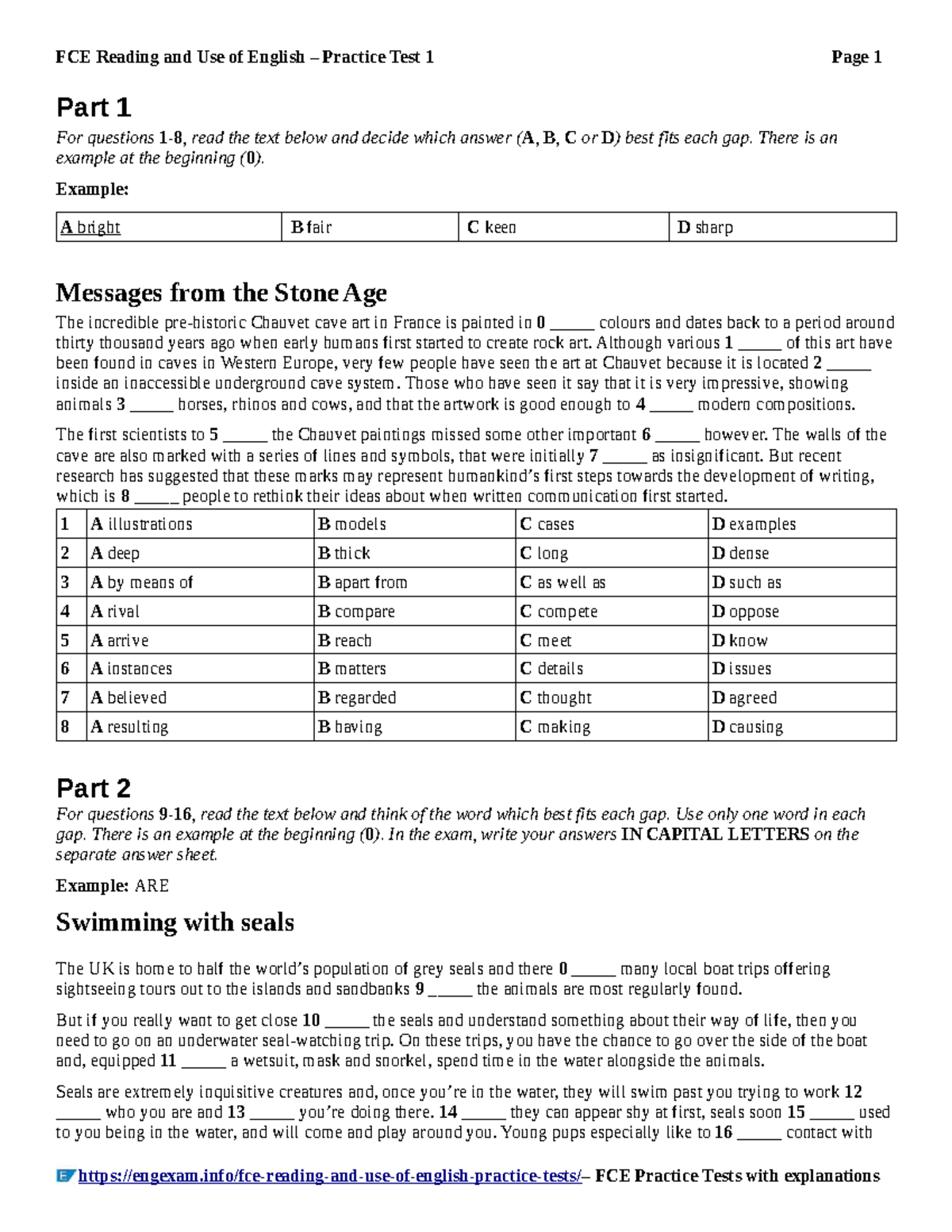 FCE Reading and Use of English Practice Test 1: Complete Guide and ...