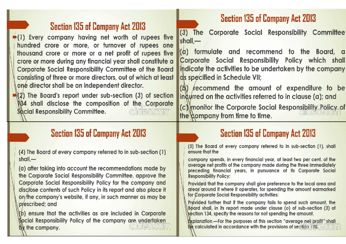 CSR Guidelines Under Section 135 of Company Act 2013 - Key Notes - Studocu
