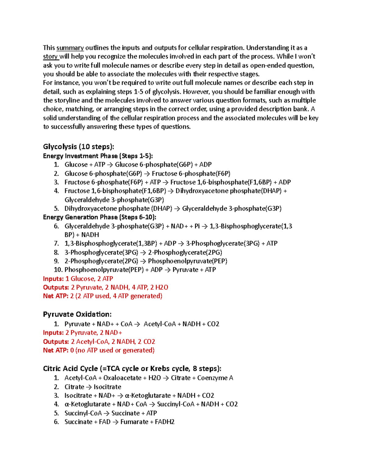 Cellular Respiration Process Overview: Functions, Inputs, Outputs, ATP ...