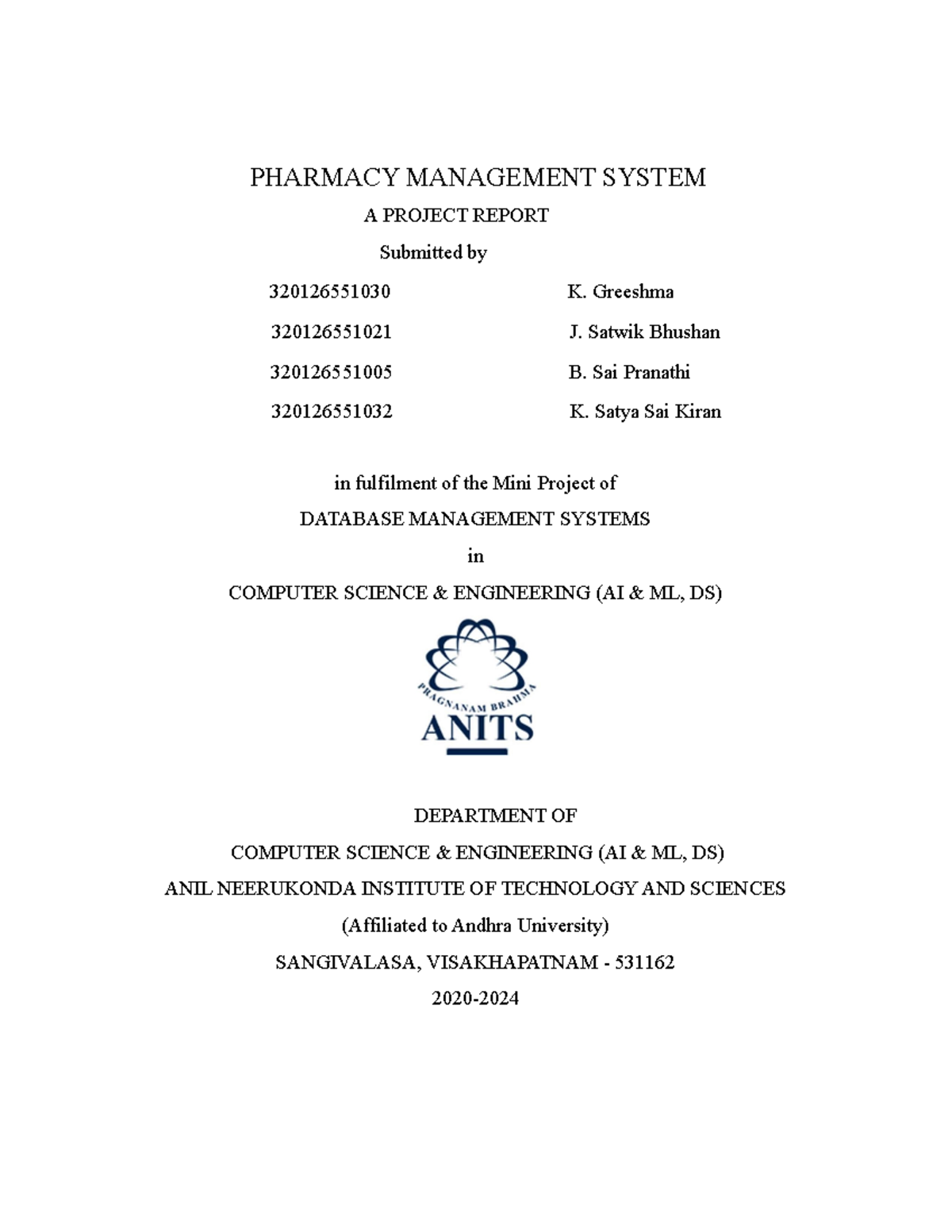 DBMS Mini Project: Pharmacy Management System Report (CSE) - Studocu