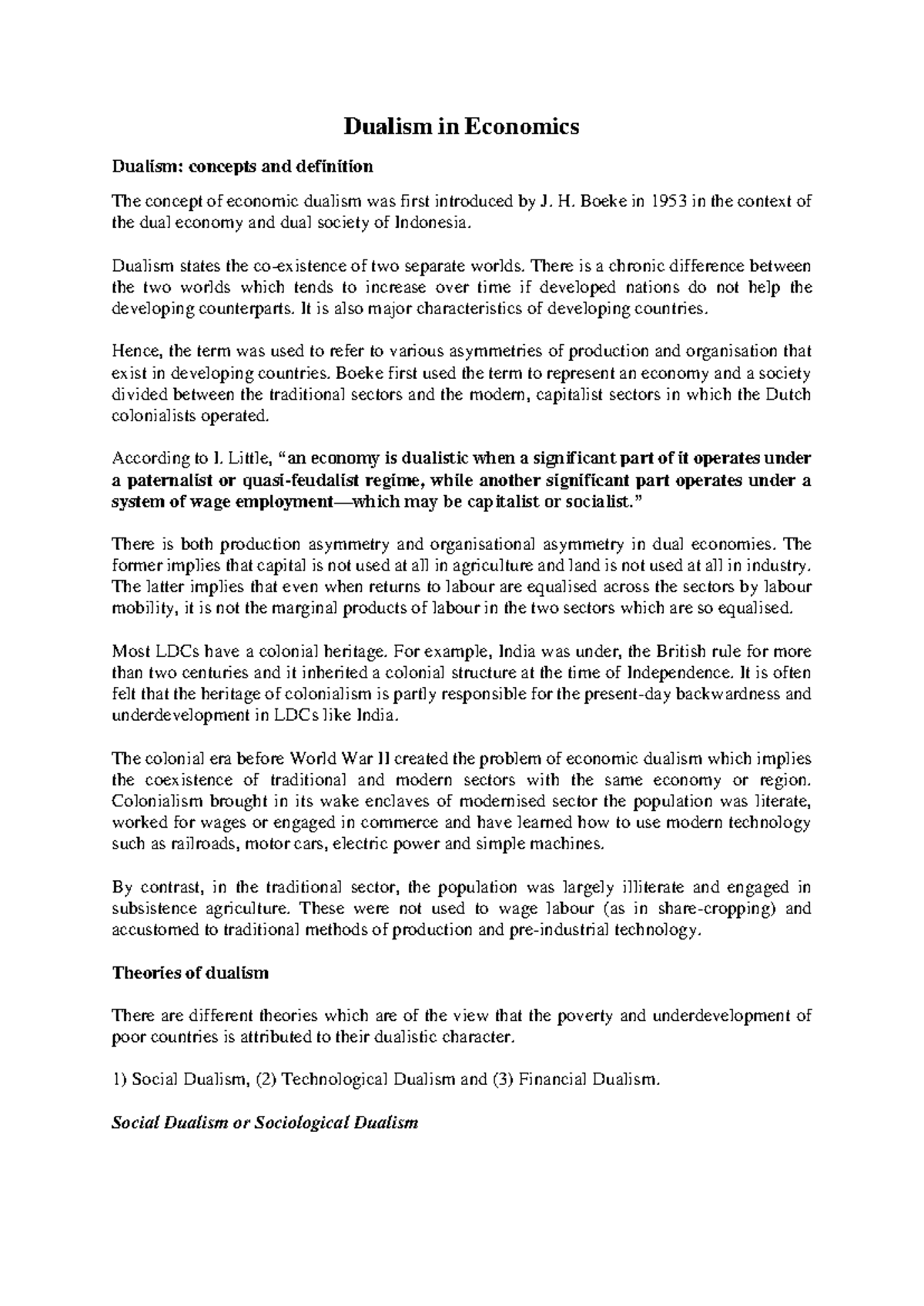 Dualistic Theories - Growth Economics - Dualism in Economics Dualism ...