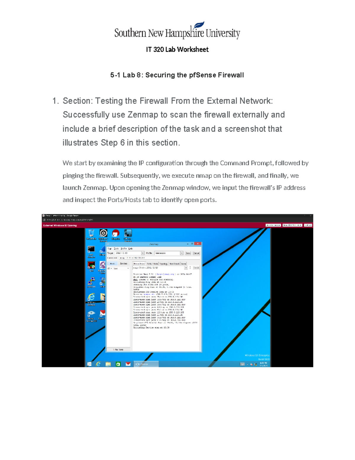 IT 320 Lab 8: Securing the pfSense Firewall with Zenmap and Ports - Studocu