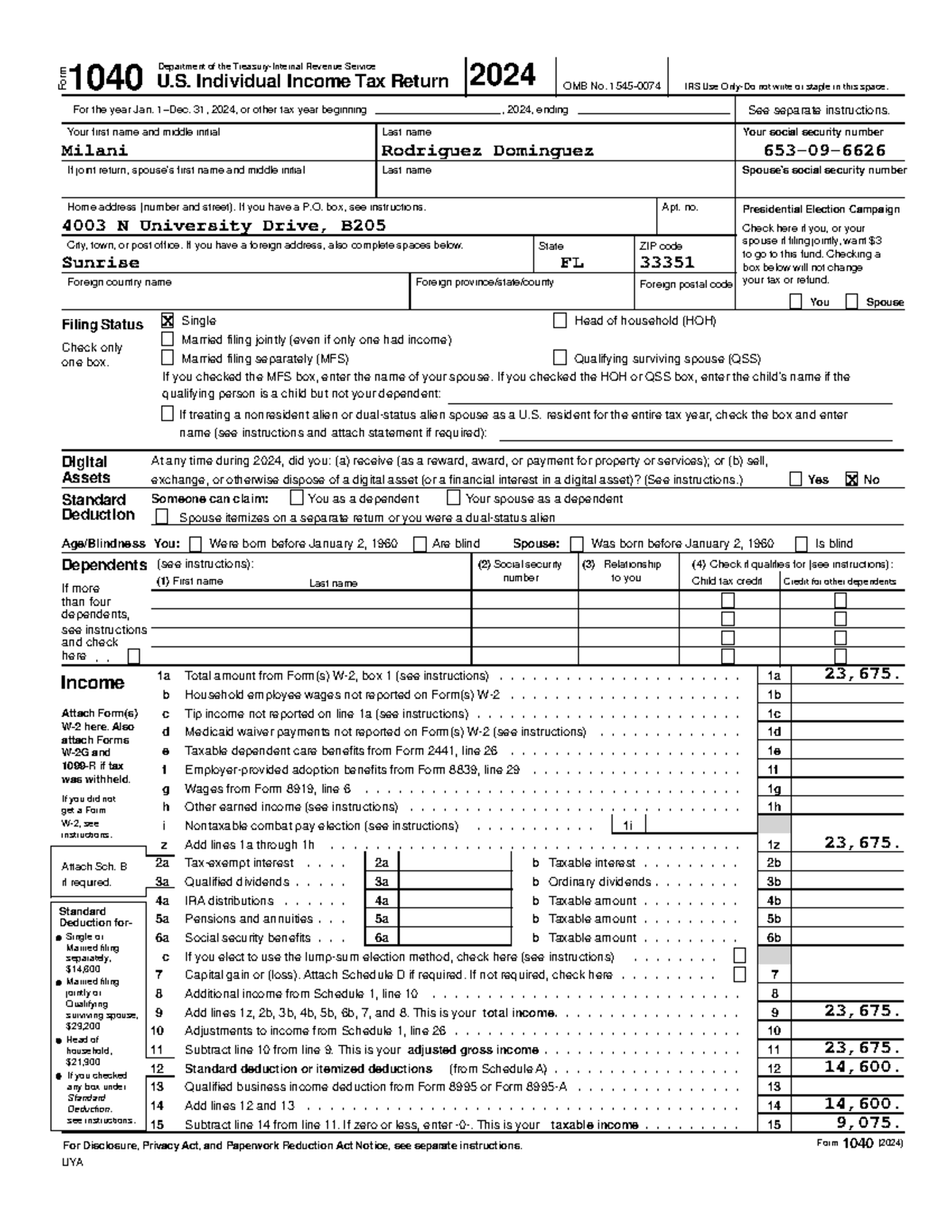 2024 U.S. Individual Income Tax Return (Form 1040) - Milani Rodriguez ...