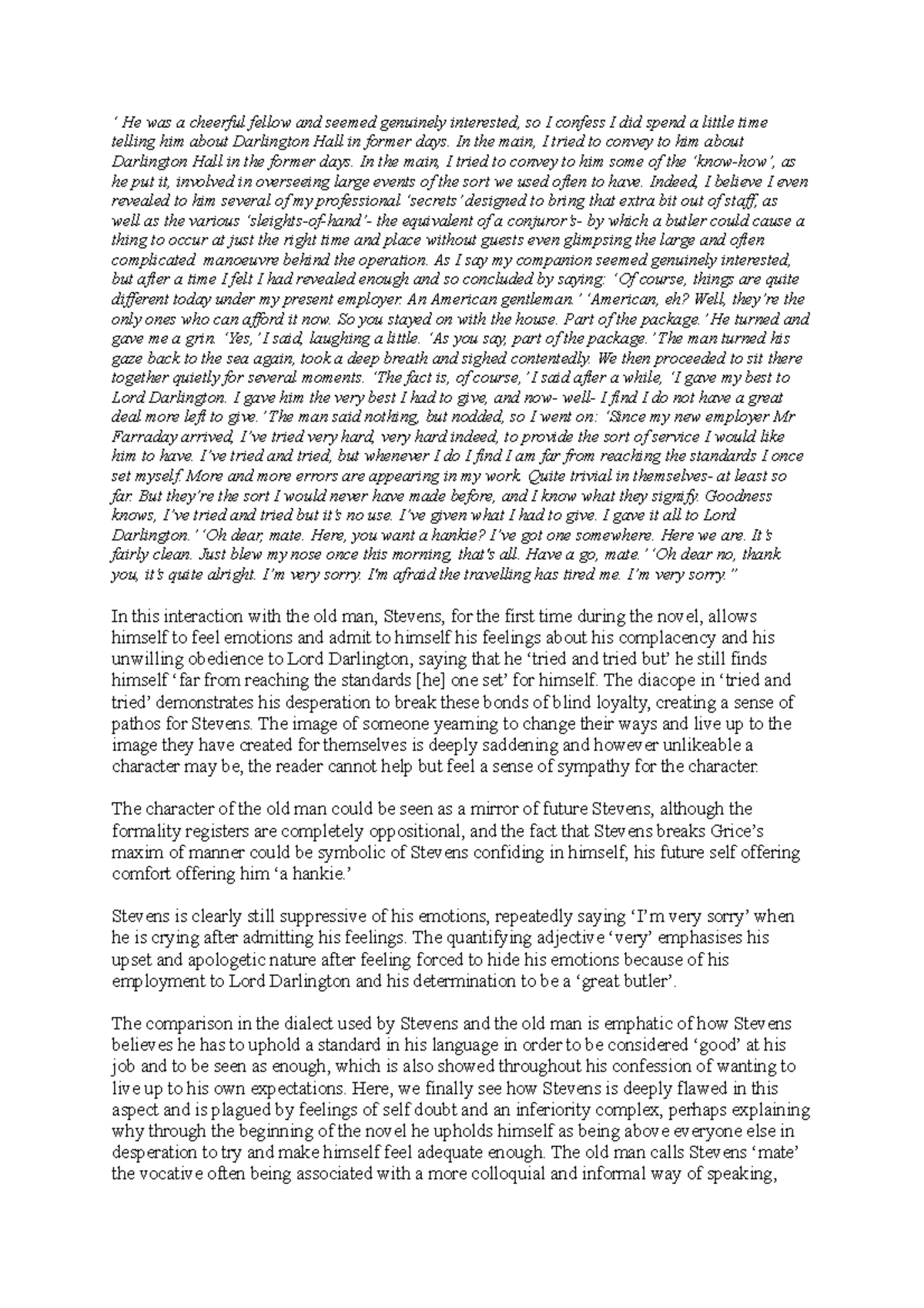 Remains of the Day Analysis - Page 254 Insights - Studocu