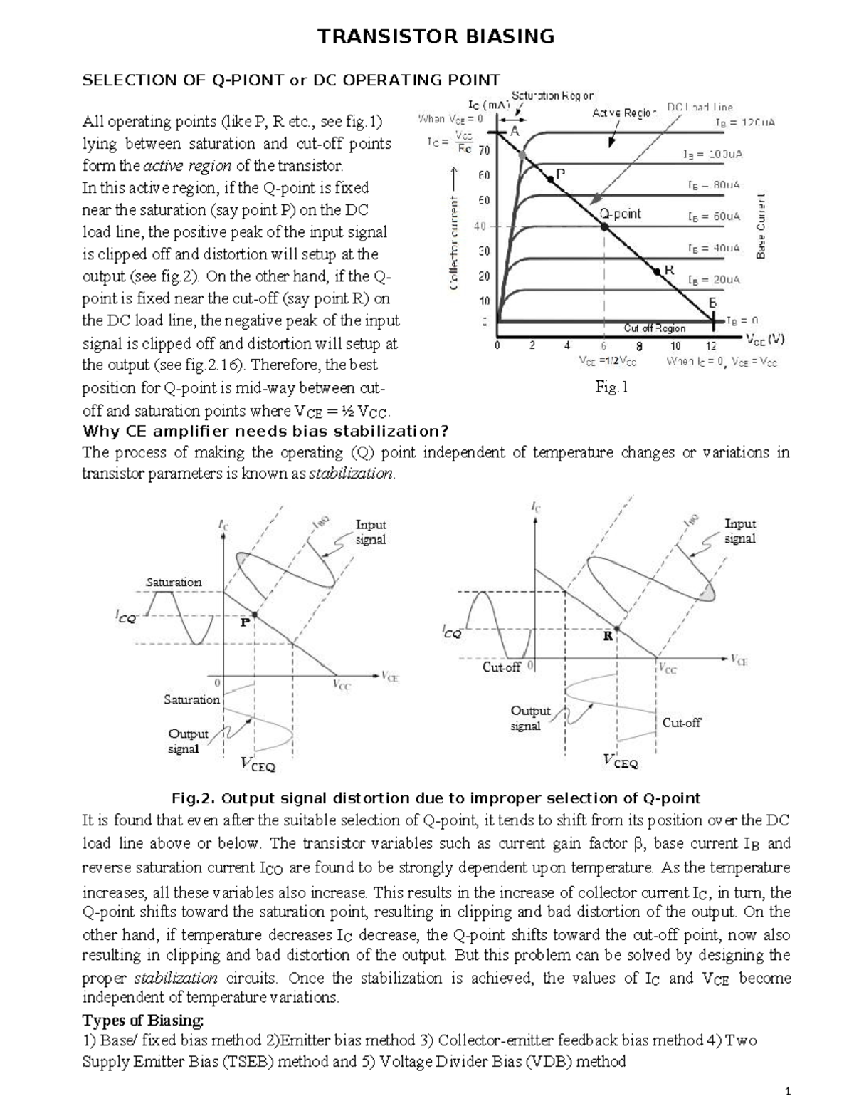 EPC Module 1 - BE303 Transistor Biasing and Operating Points Notes ...