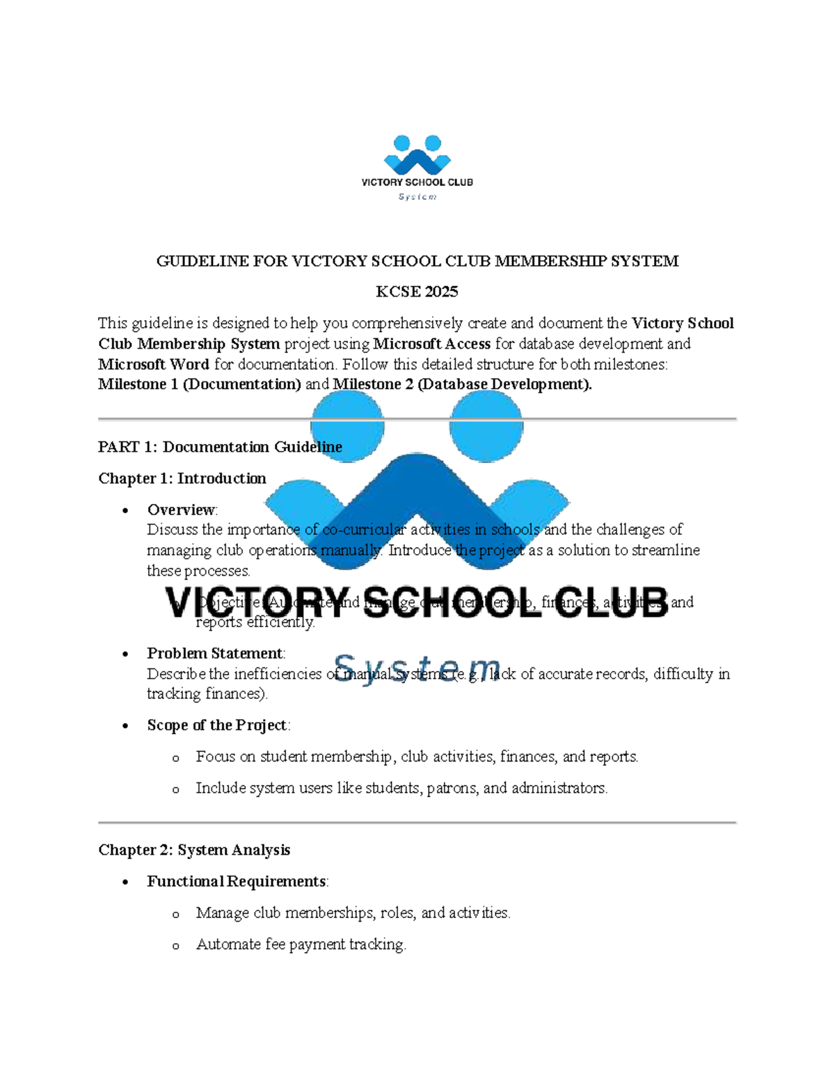 Guideline for Victory School Club Membership System KCSE 2025 - Studocu