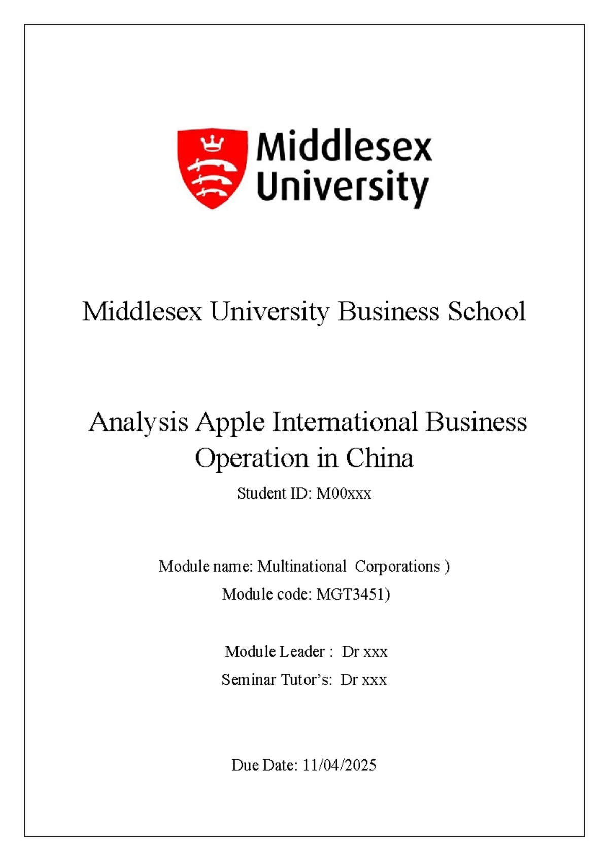 MGT3451 Individual Report: Analysis of Apple's IB Operations in China ...