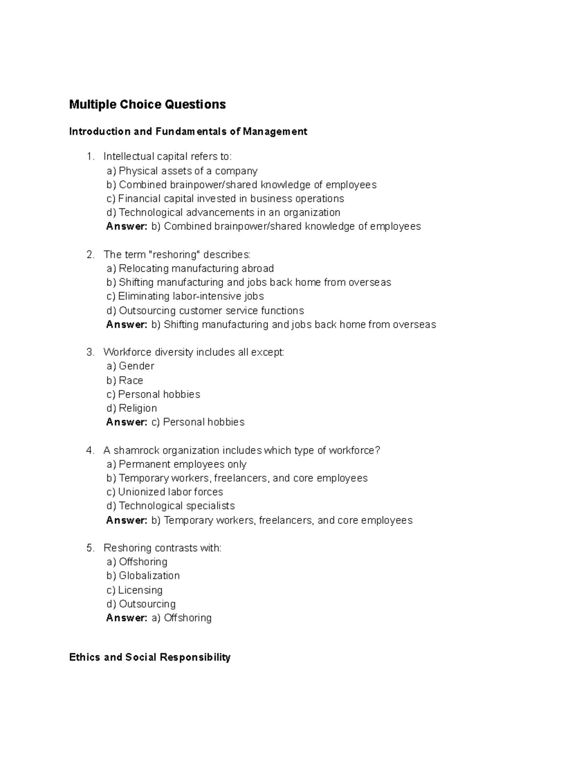 GMS Multiple Choice Exam: Introduction to Management Concepts - Studocu