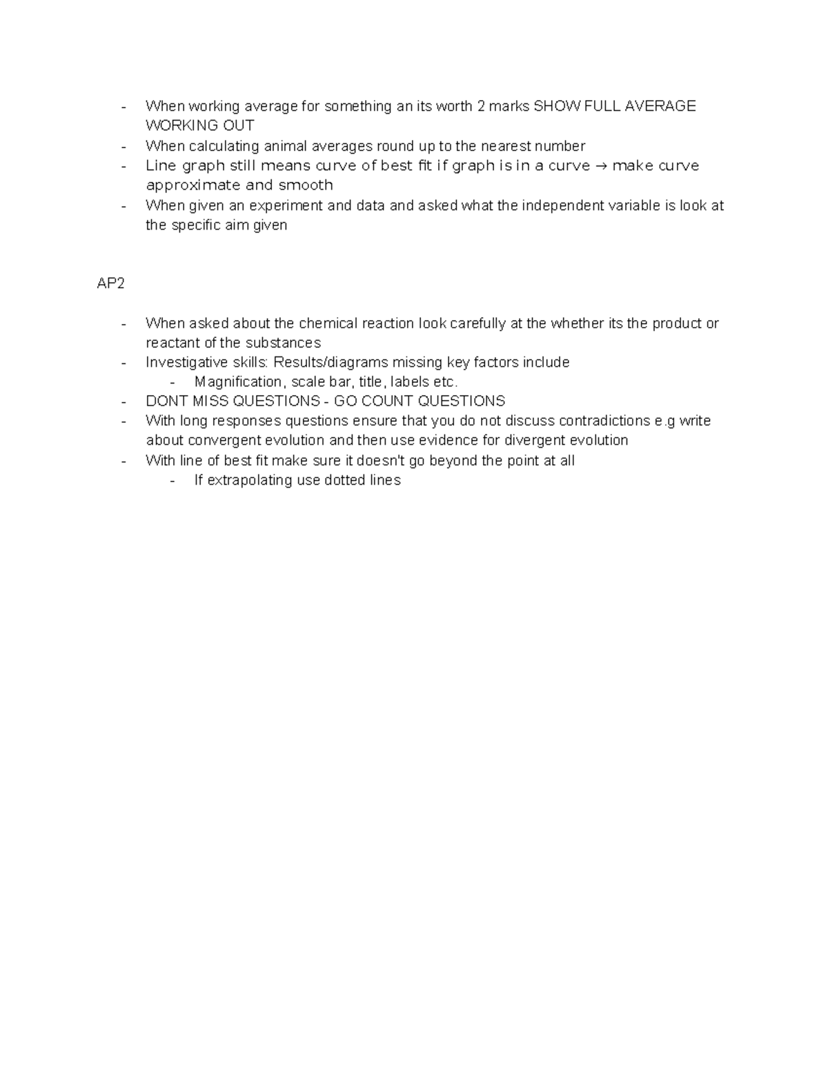 Biology Feedback - Exam Technique Notes (AP2) - Studocu
