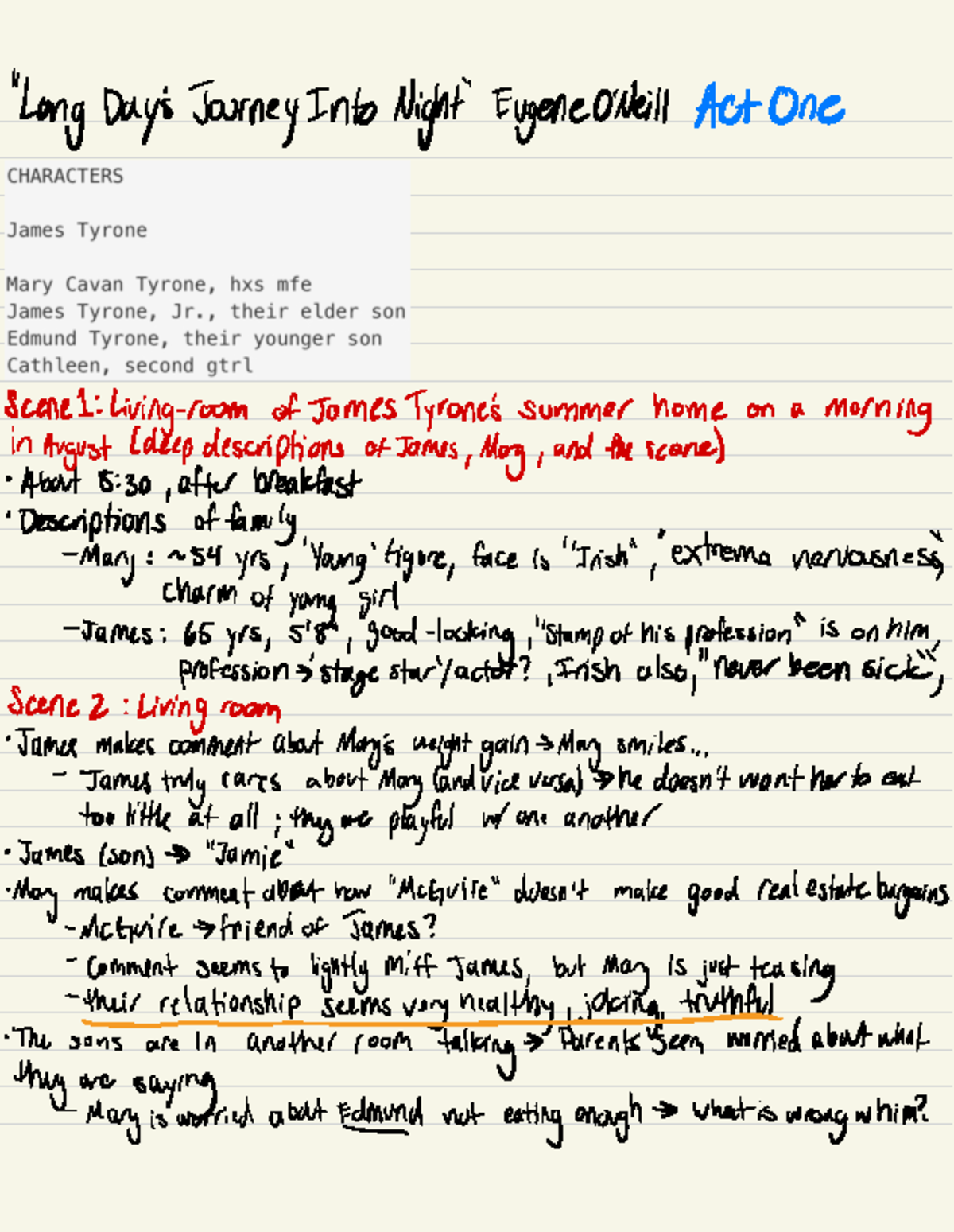 Theater 180a Reading Notes: "Long Day's Journey Into Night" Act 1 ...