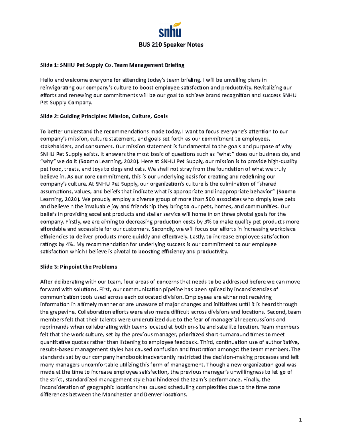 Module 7 - BUS 210 Speaker Notes - BUS 210 Speaker Notes Slide 1: SNHU ...