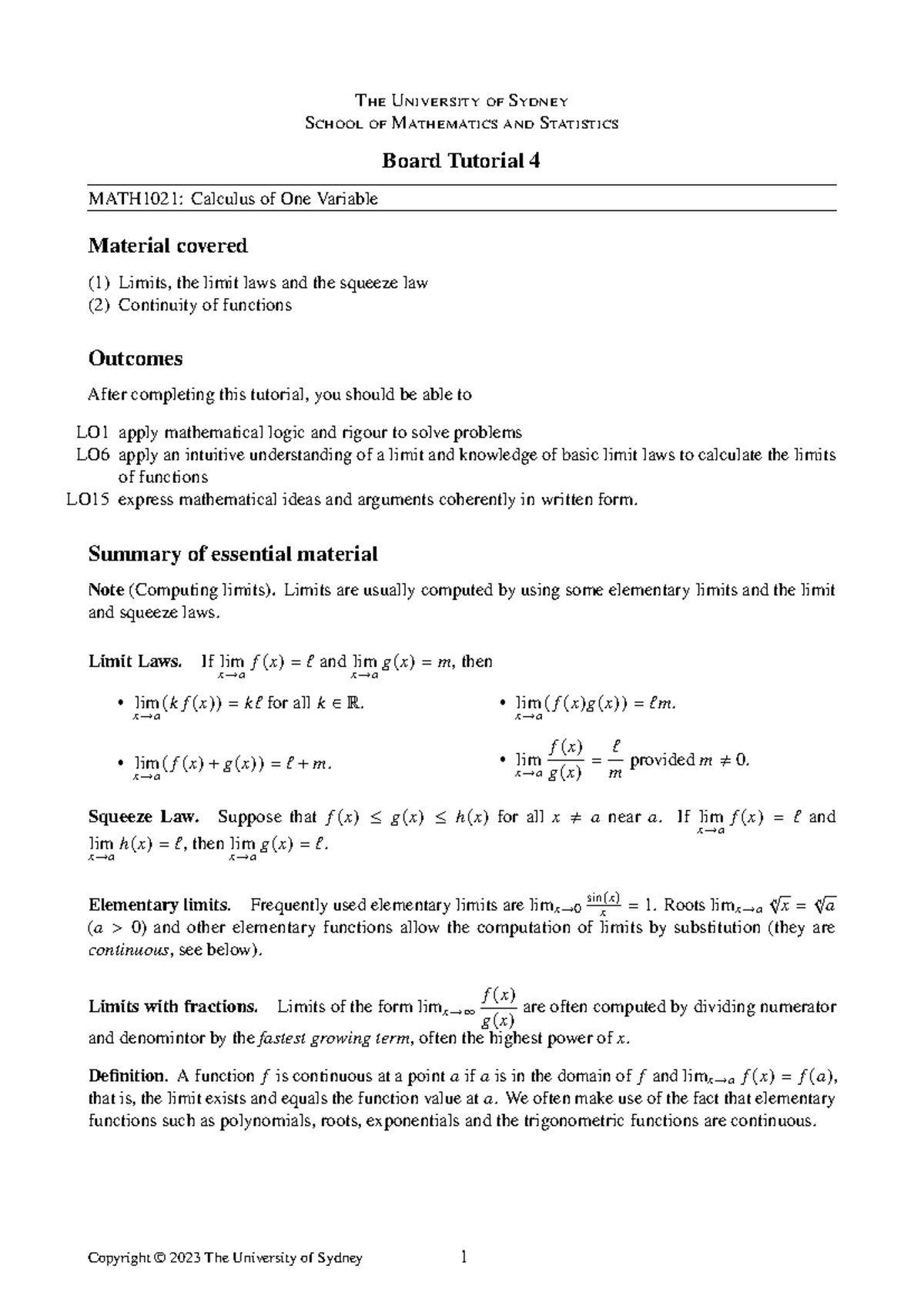 Board-tutorial-4 - tut work - The University of Sydney School of ...