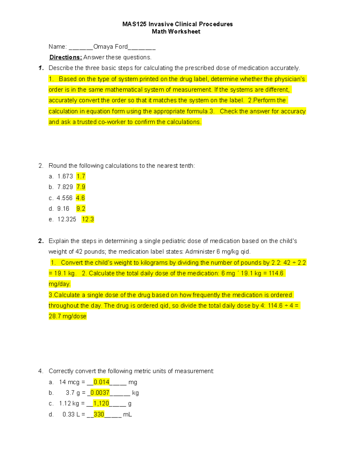 MAS125 Week 4 Math Worksheet: Invasive Clinical Procedures Practice ...