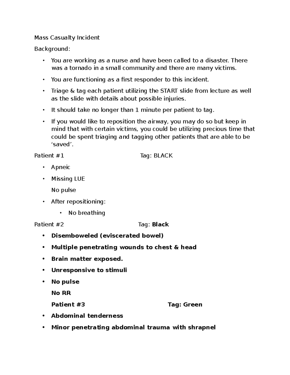 Mass casualty incident triage and patient assessment notes - Studocu