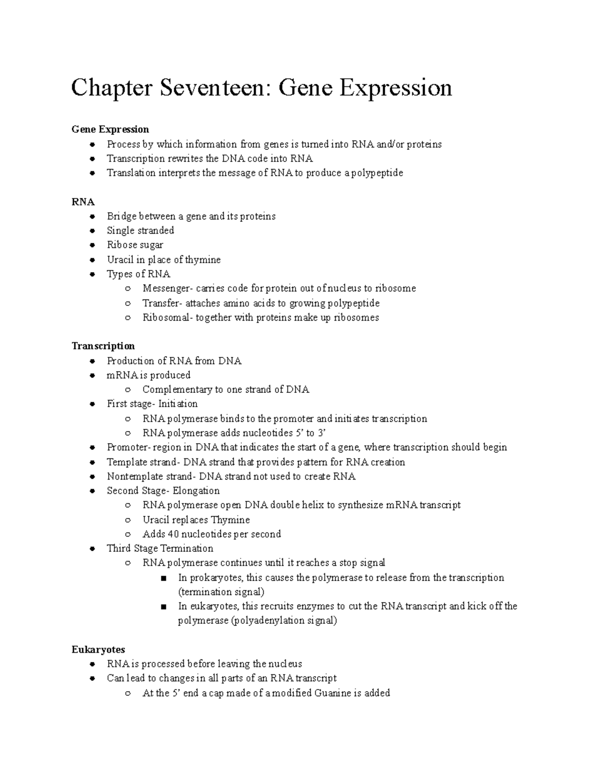 BI 211 Chapter 17 Notes - Chapter Seventeen: Gene Expression Gene ...