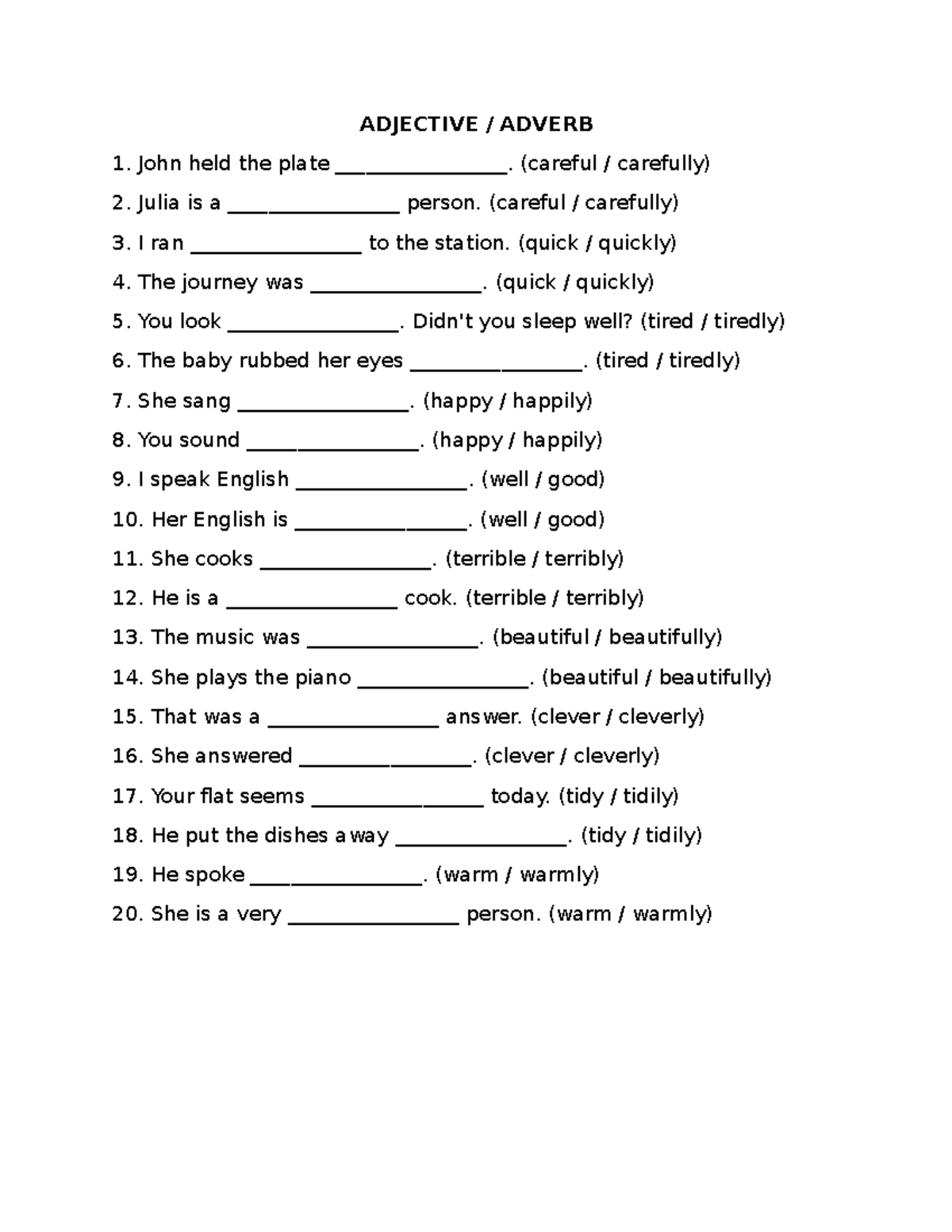 Adjective vs. Adverb Exercises (ENG 101) - Studocu