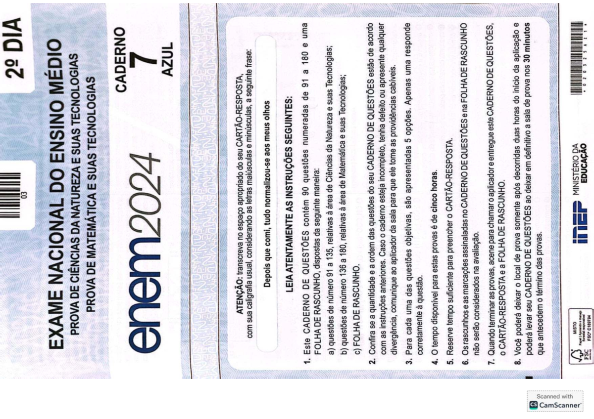 Caderno Azul ENEM 2024 - Provas de Ciências da Natureza e Matemática ...