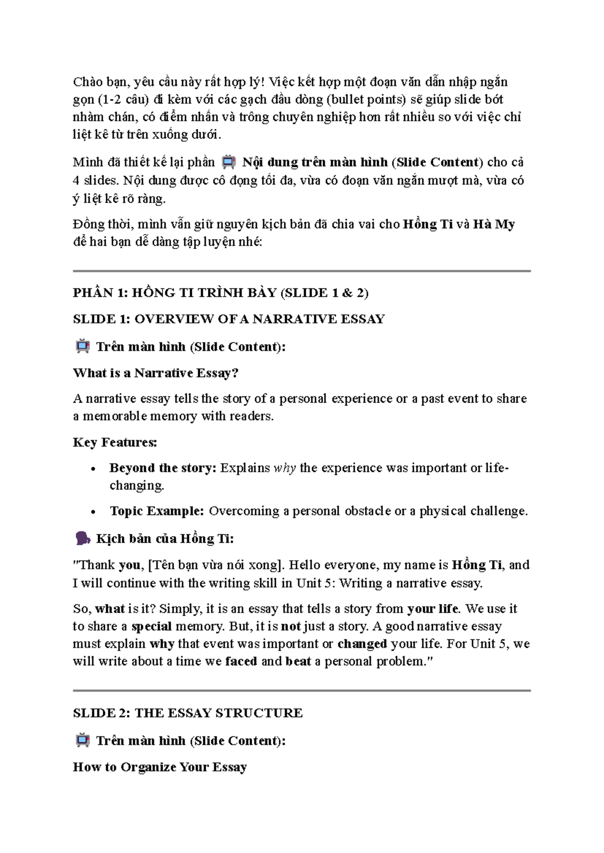 Unit 5: Narrative Essay Structure & Presentation Tips - Studocu