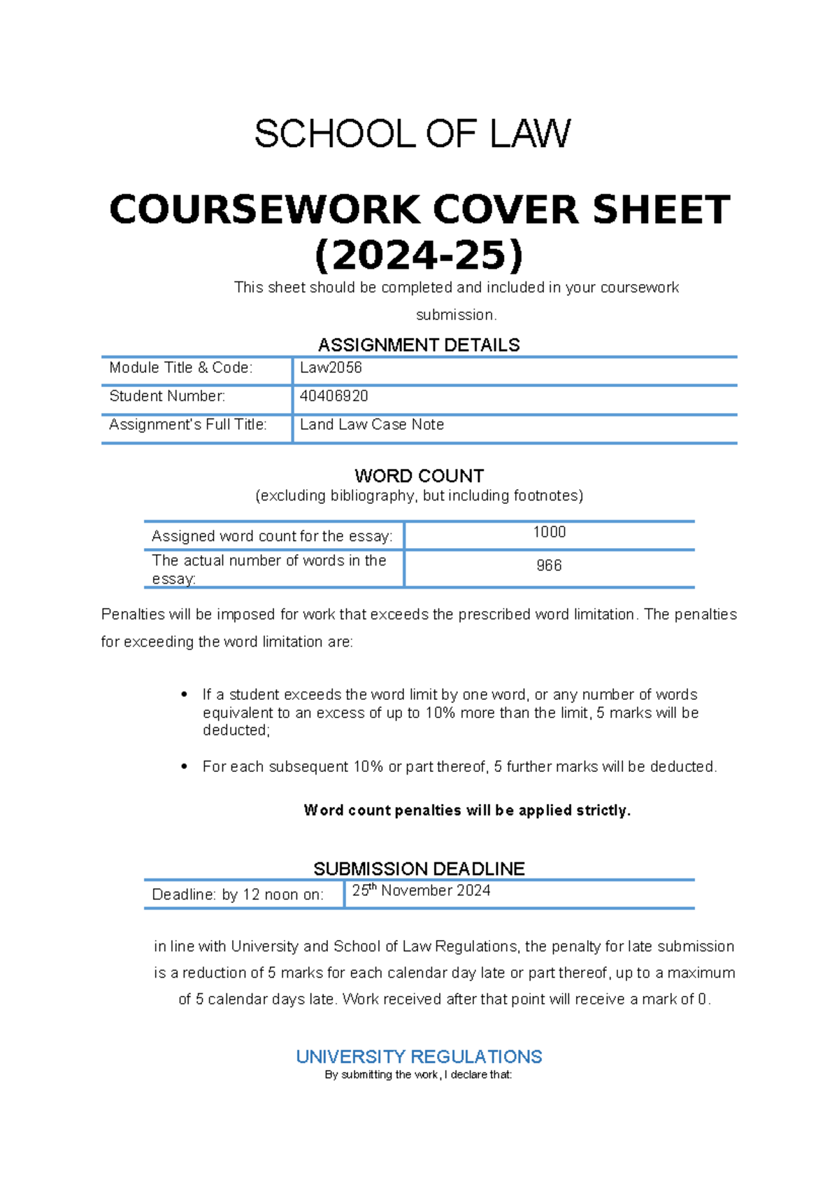 Land Law Case Note - Law2056 Coursework Submission - Studocu