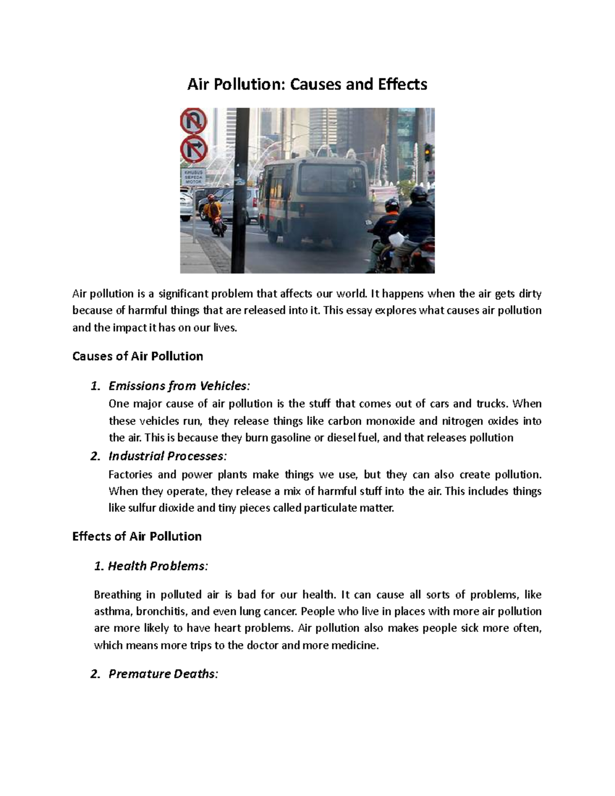 Air Pollution: Causes, Effects, and Solutions - Essay Notes - Studocu