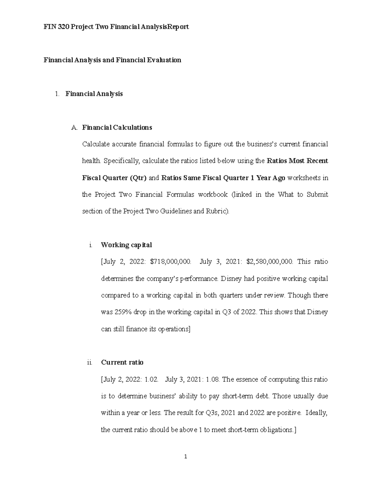 FIN 320 Project - FIN 320 Project Two Financial AnalysisReport ...