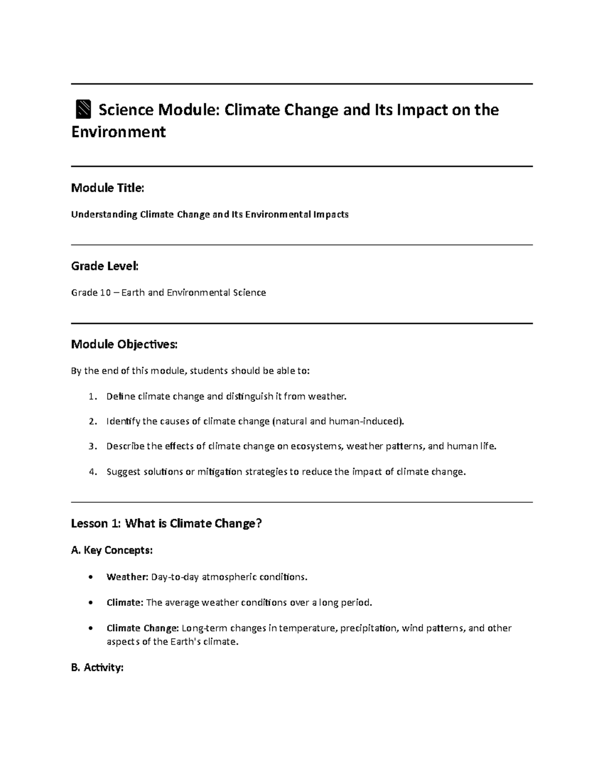 Grade 10 Earth Science: Climate Change & Environmental Impact Module ...