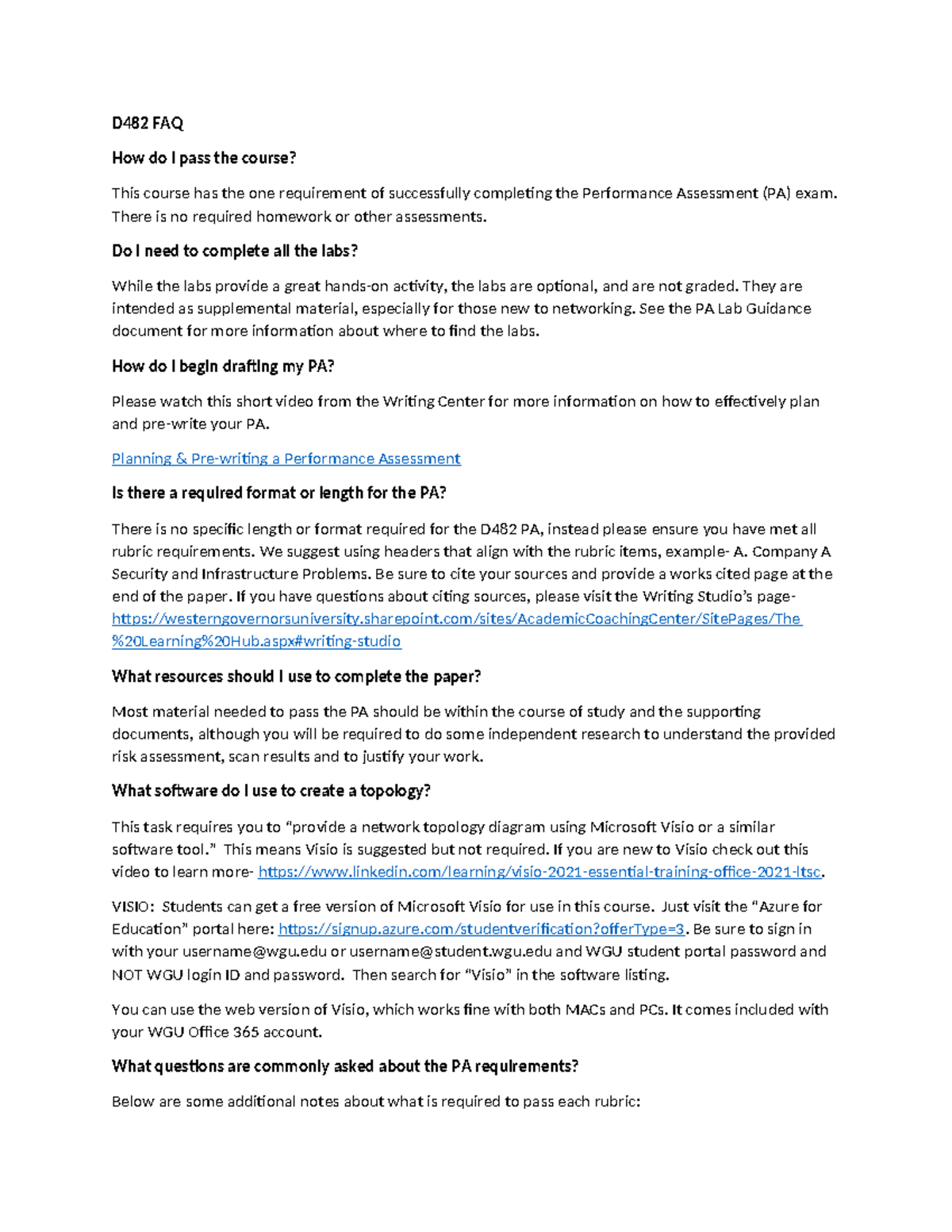 D482 FAQ - FAQ for the performance assignment - D482 FAQ How do I pass ...