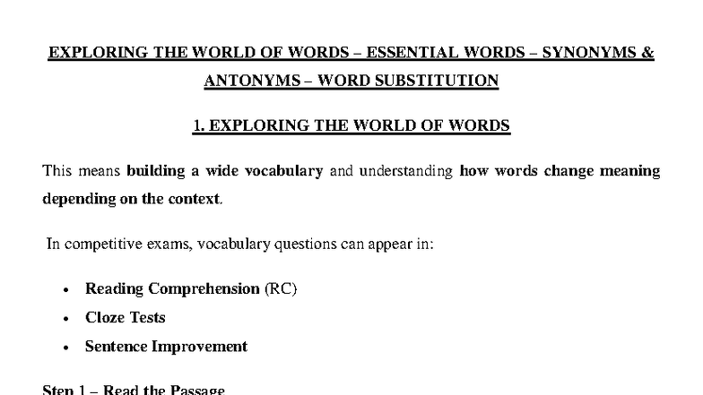 UNIT - 1 Exploring THE World OF Words - EXPLORING THE WORLD OF WORDS ...