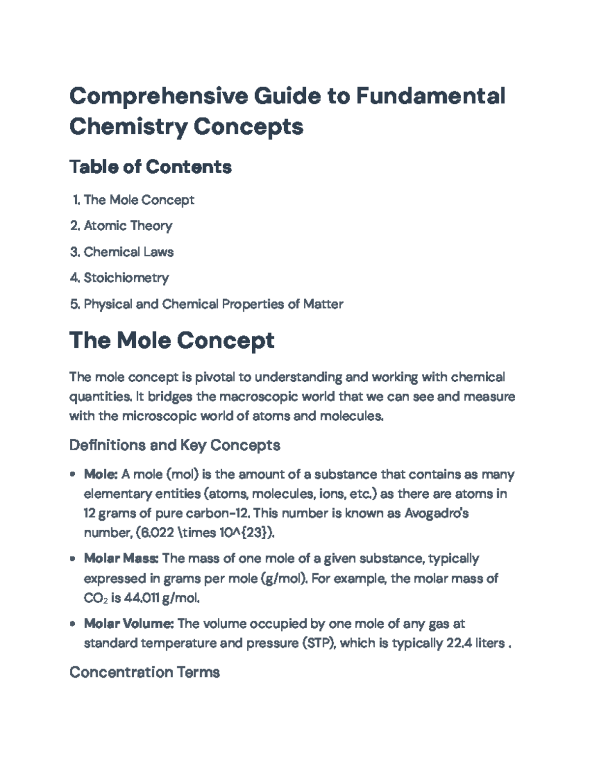 Comprehensive Summary of Fundamental Chemistry Concepts (CHEM101) - Studocu