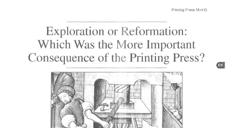 Printing Press Mini Q: Impact on Reformation vs. Exploration - Studocu